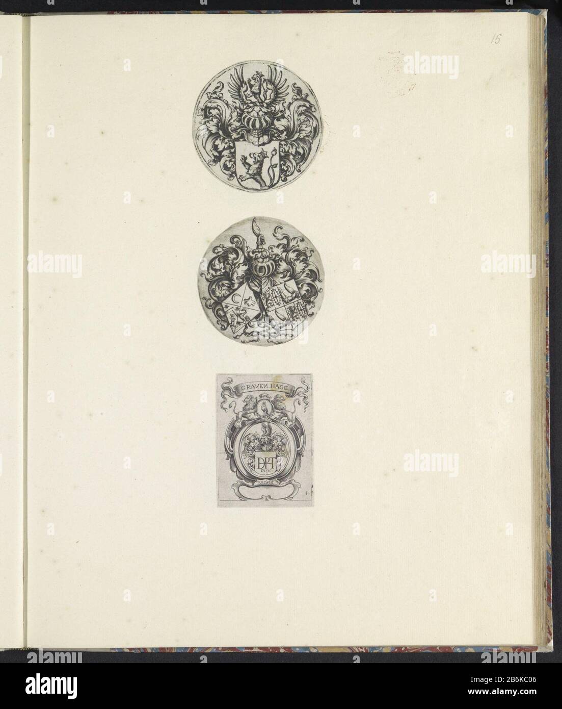 Trois armes Trois représentations sur une feuille d'album. Au-dessus d ...