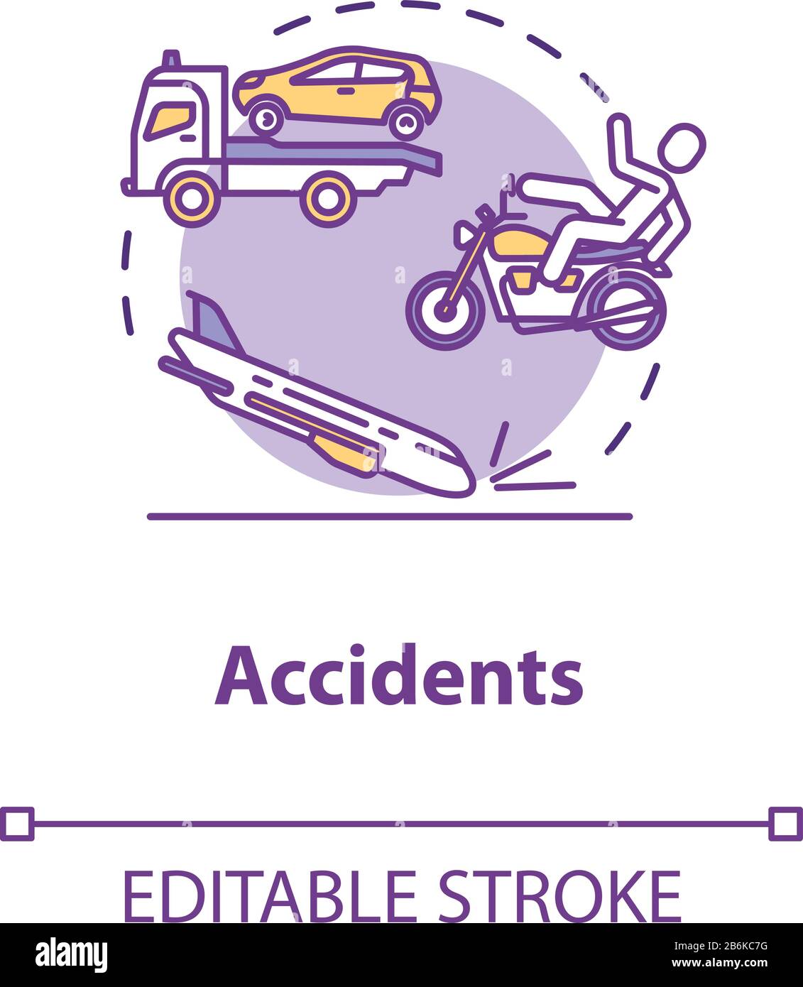 Icône de concept d'accidents de la circulation. Causes de blessures et ...