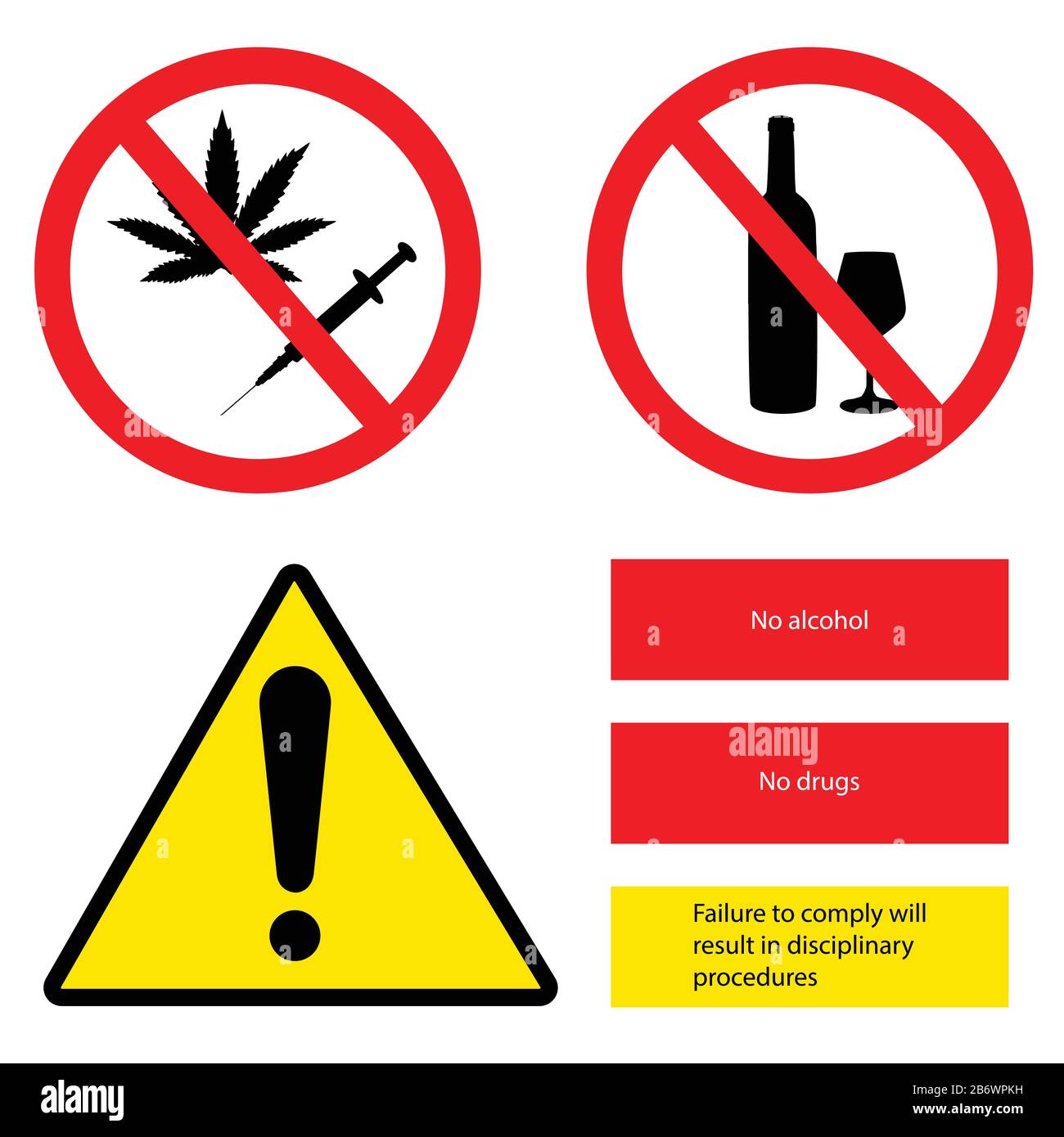 Jeu de panneaux d'interdiction. Aucun médicament, pas d'alcool, le non ...