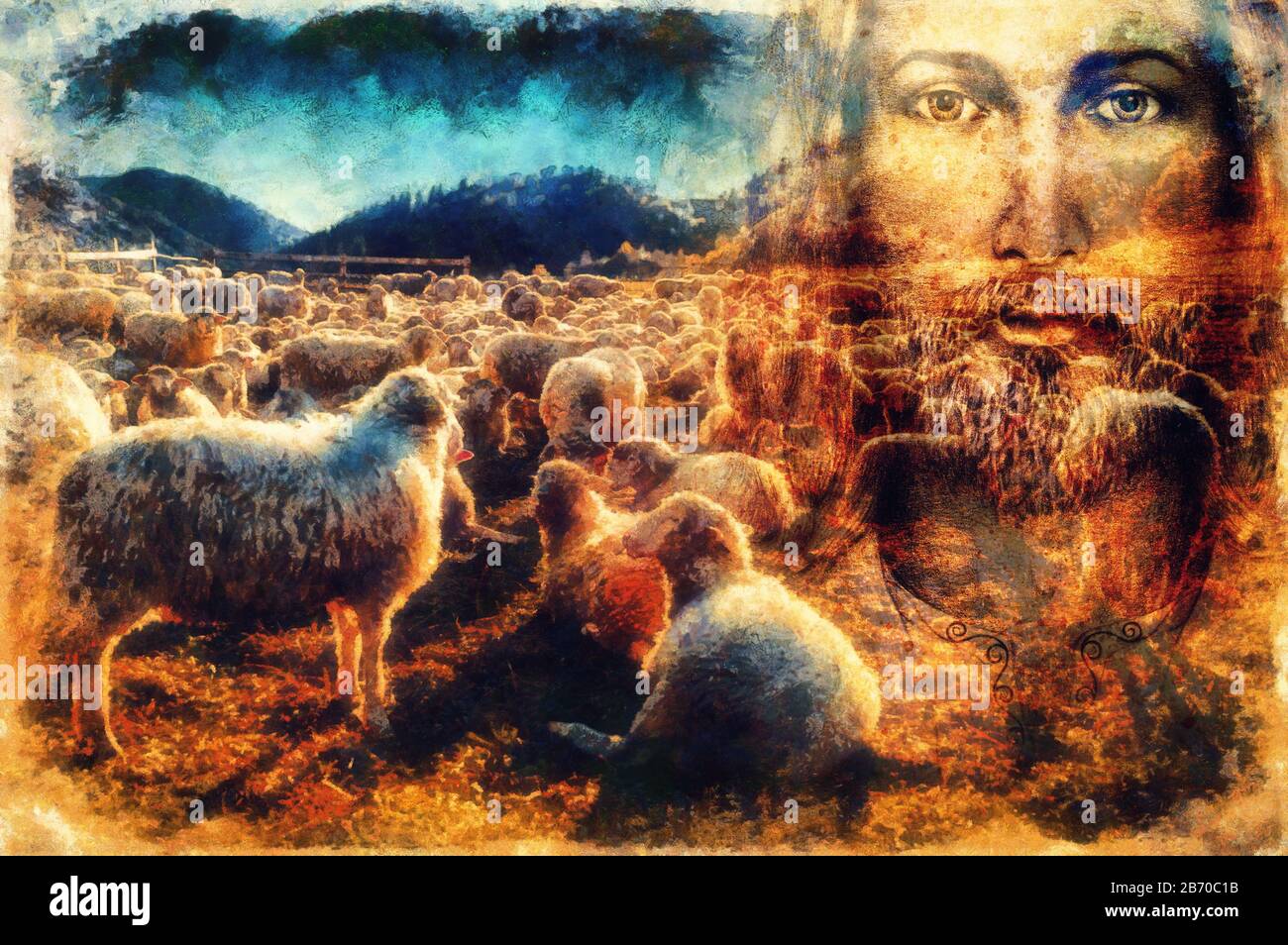 Jésus Le Bon Berger, Jésus et agneaux Photo Stock - Alamy