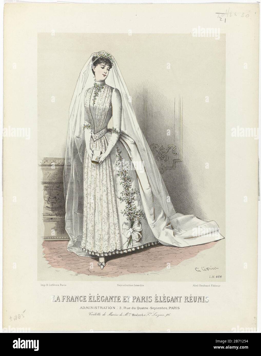 Mariée dans une robe de mariage à haut col ¾ manches serrées. Le cou ...