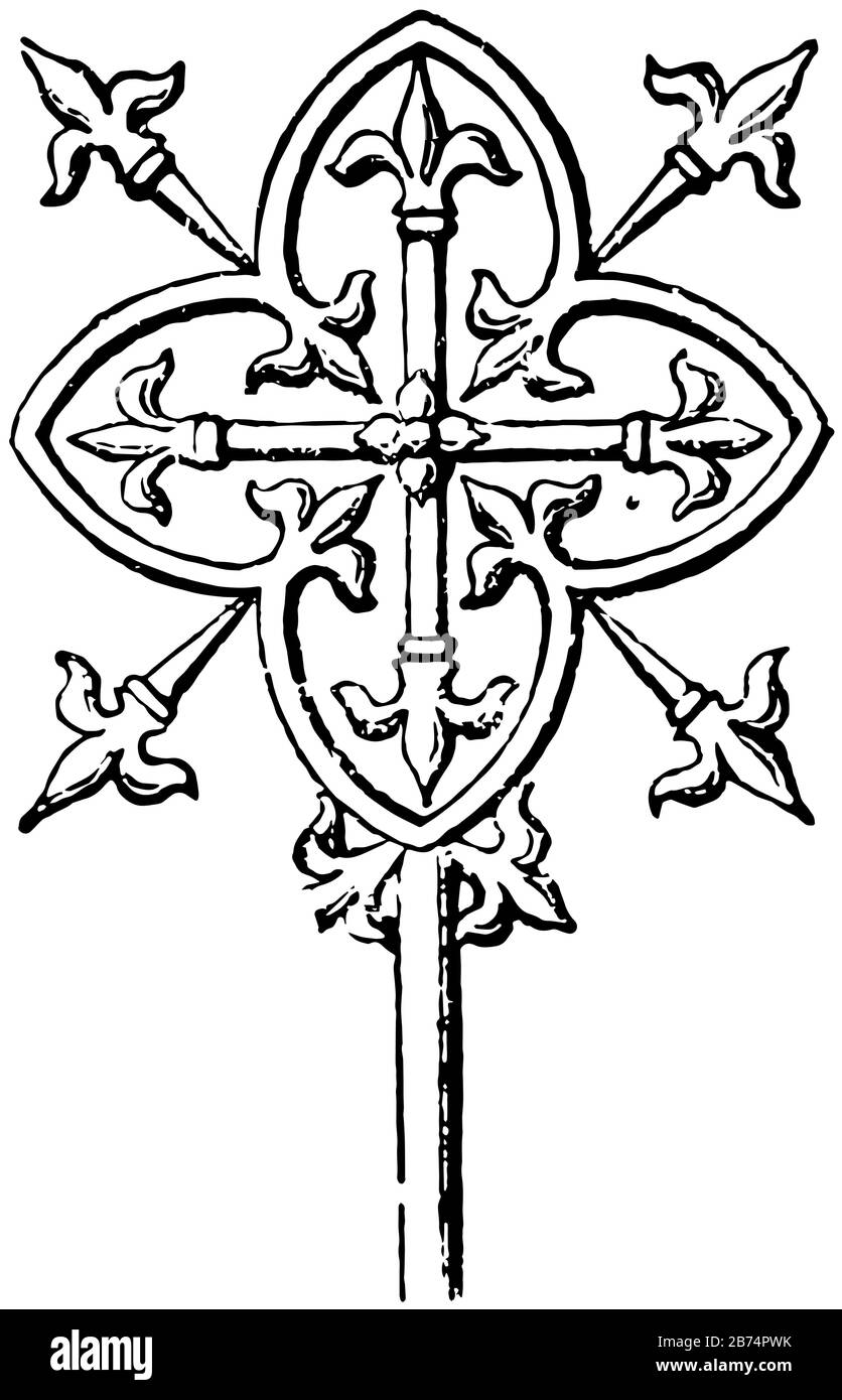 La croix monumentale est de Bosbury, dessin de lignes anciennes ou ...