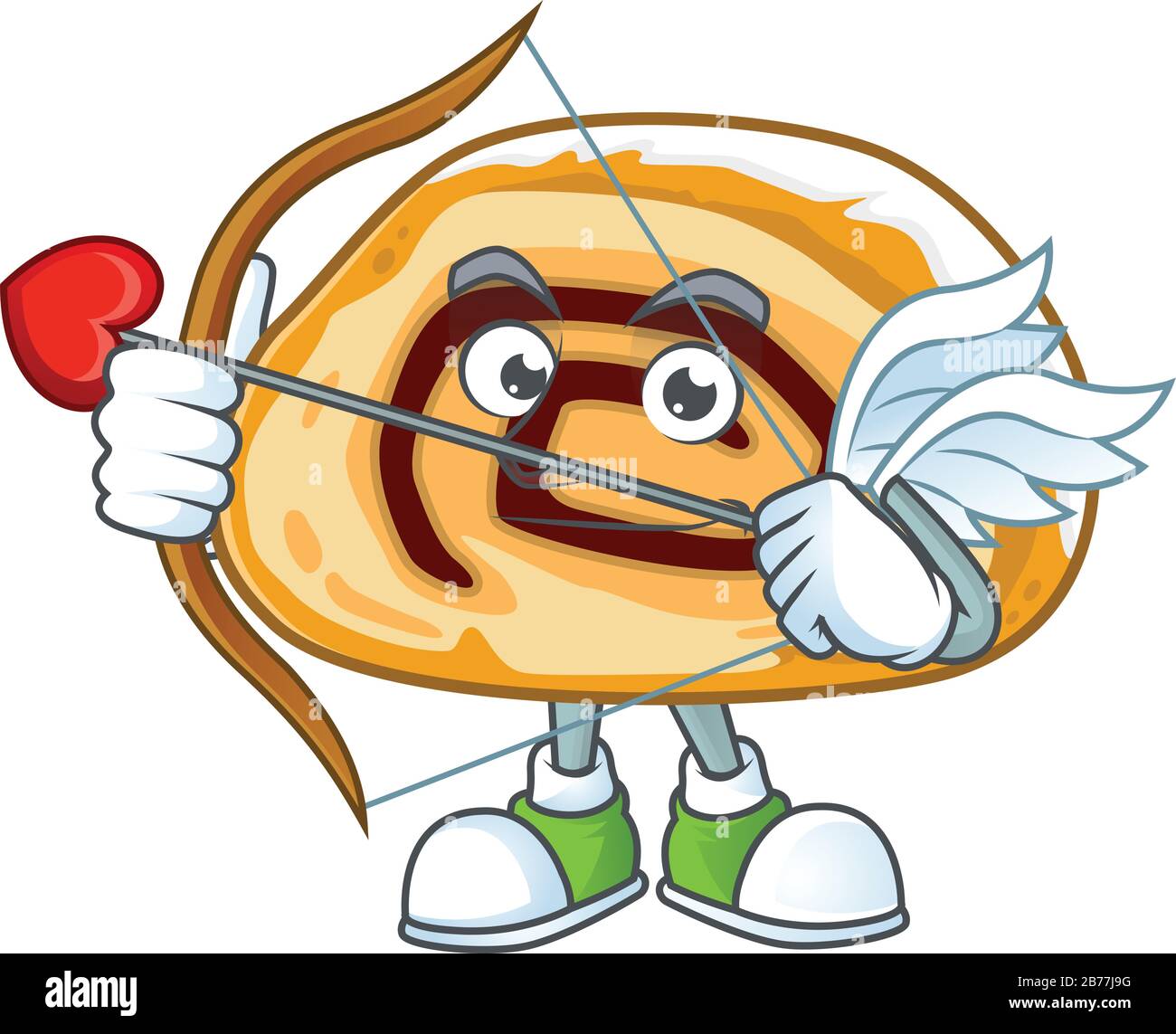 Personnage de dessin animé de swiss roll Cupid avec flèche et ailes ...