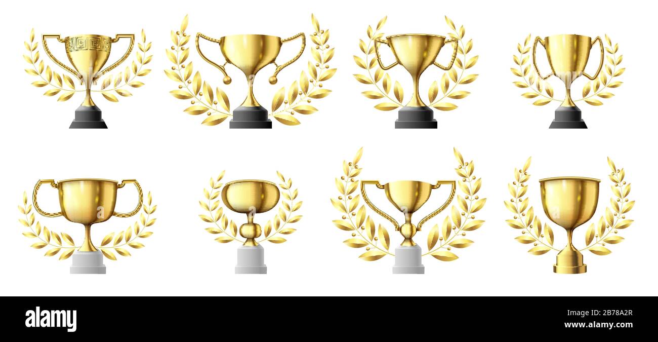 Coupes de trophées en or. Trophée Golden Winners avec couronne de ...