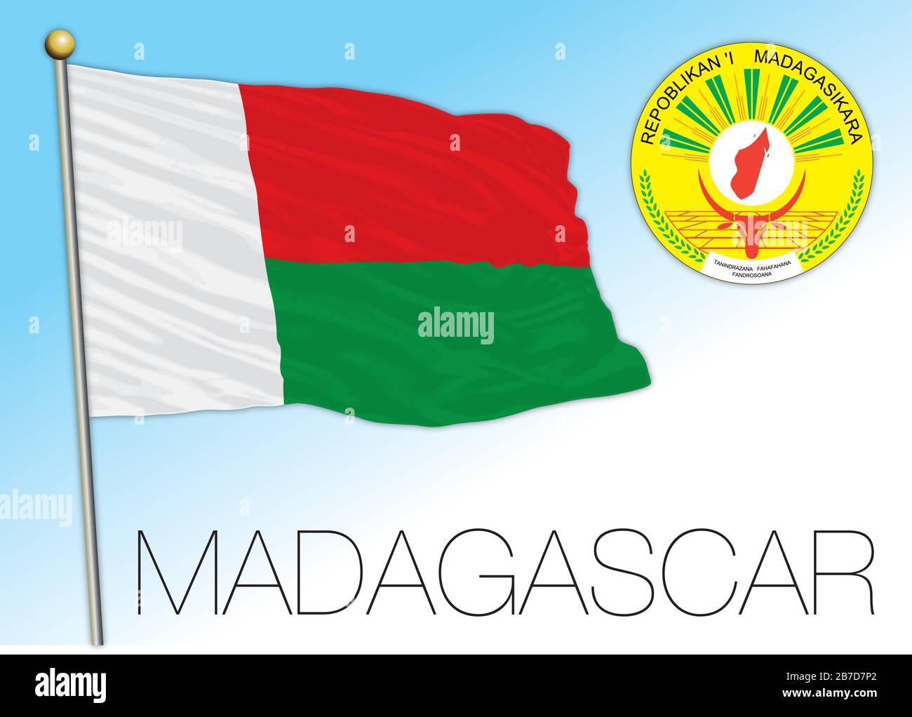 Drapeau national officiel de Madagascar et armoiries, afrique ...