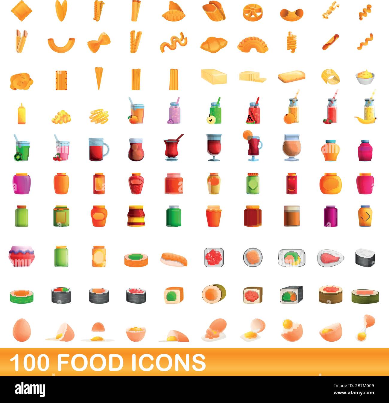 100 food icons set. Cartoon illustration de 100 icônes alimentaire ...