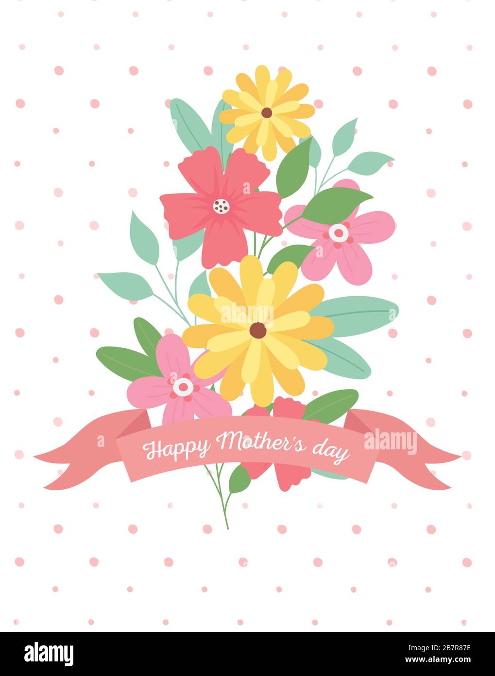 bonne fête des mères, bouquet de fleurs ruban décoration carte ...