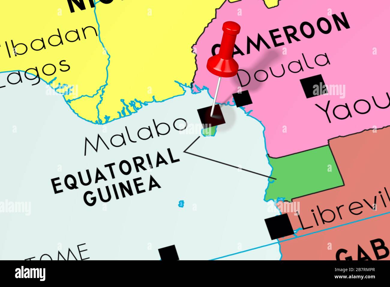 Guinée équatoriale, Malabo - capitale, épinglée sur la carte politique ...