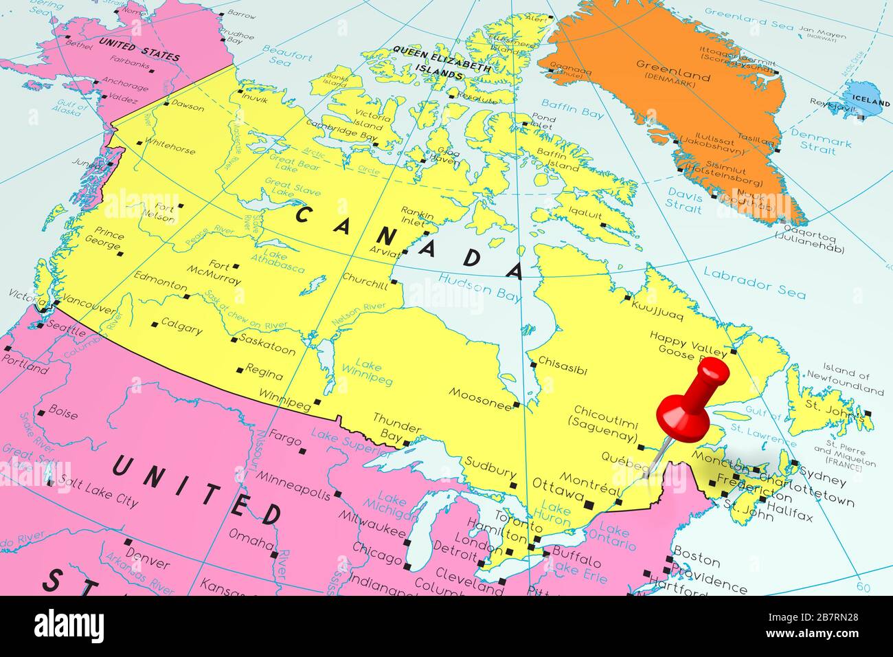 Canada Qu bec Capitale pingl e Sur La Carte Politique Photo Stock