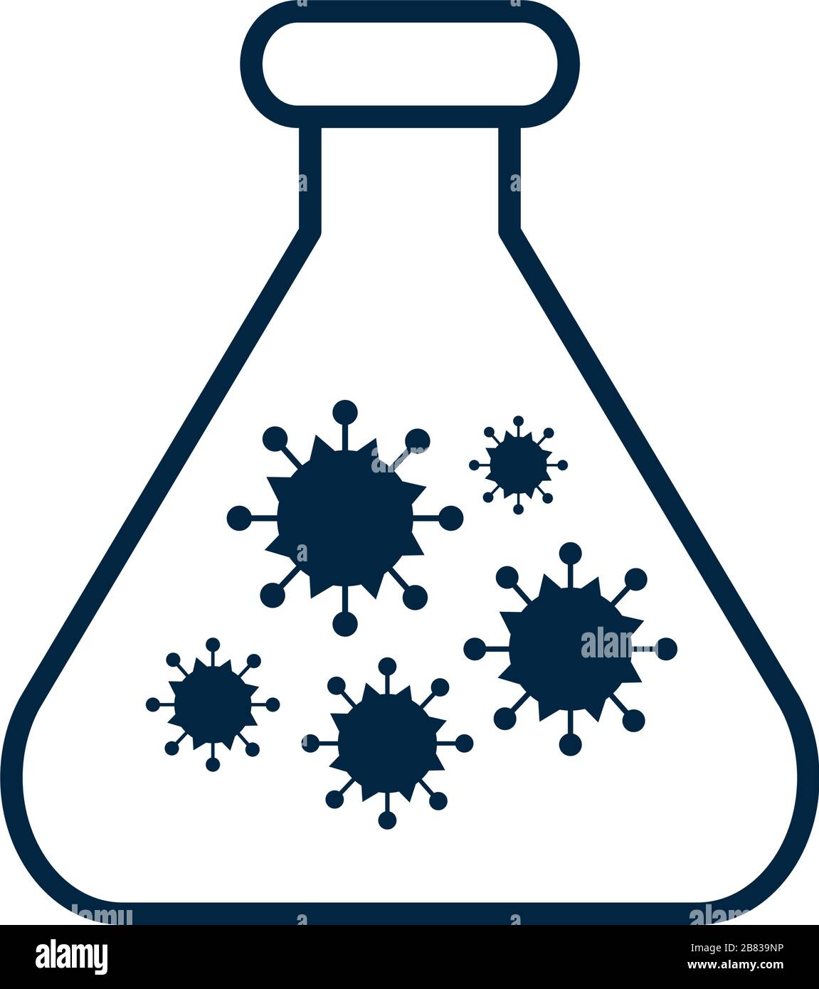 flacon de laboratoire avec icône de symboles de virus sur fond blanc ...