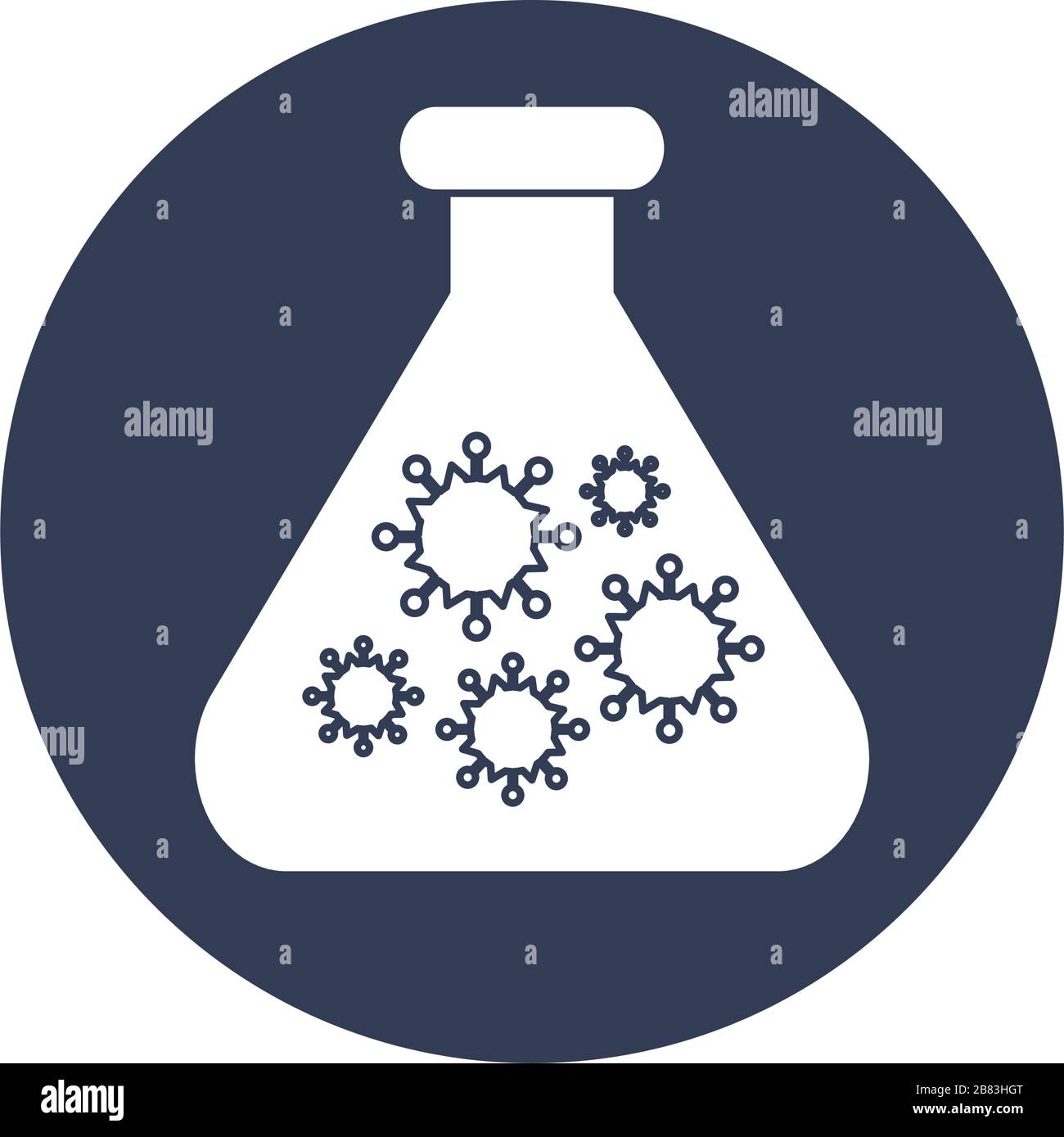 flacon de laboratoire avec icône de symboles de virus sur fond blanc ...