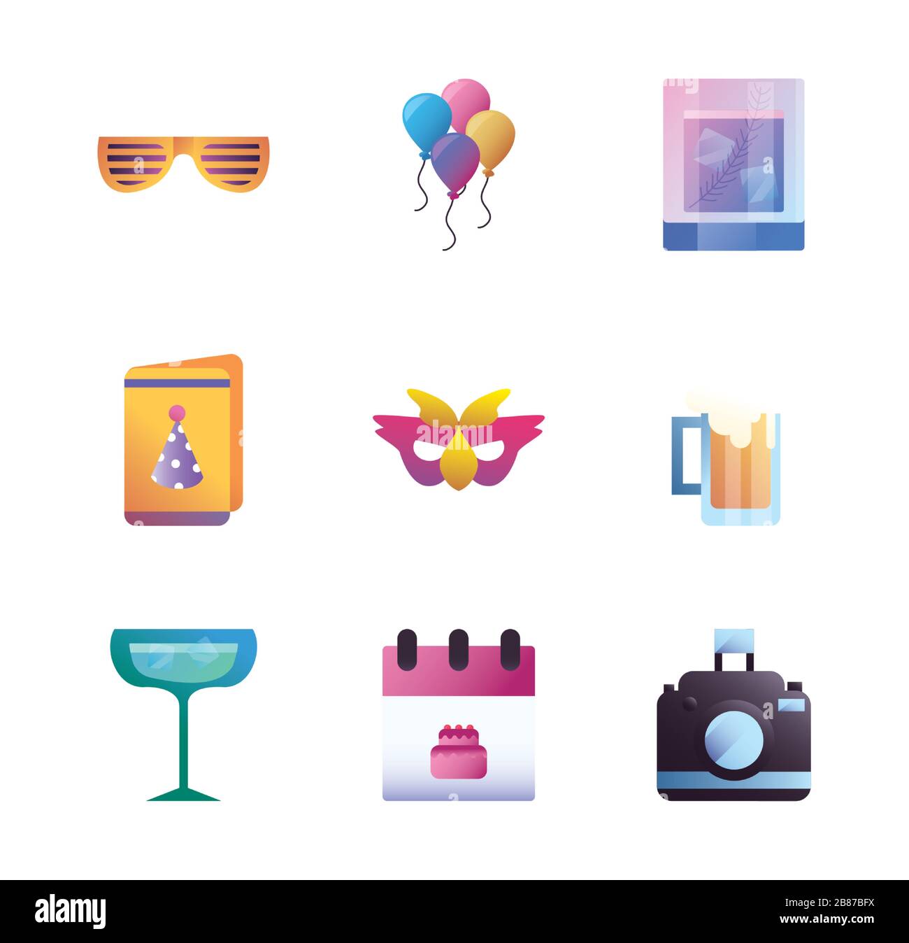 Style dégradé Icon set design, fête célébration événement joyeux ...