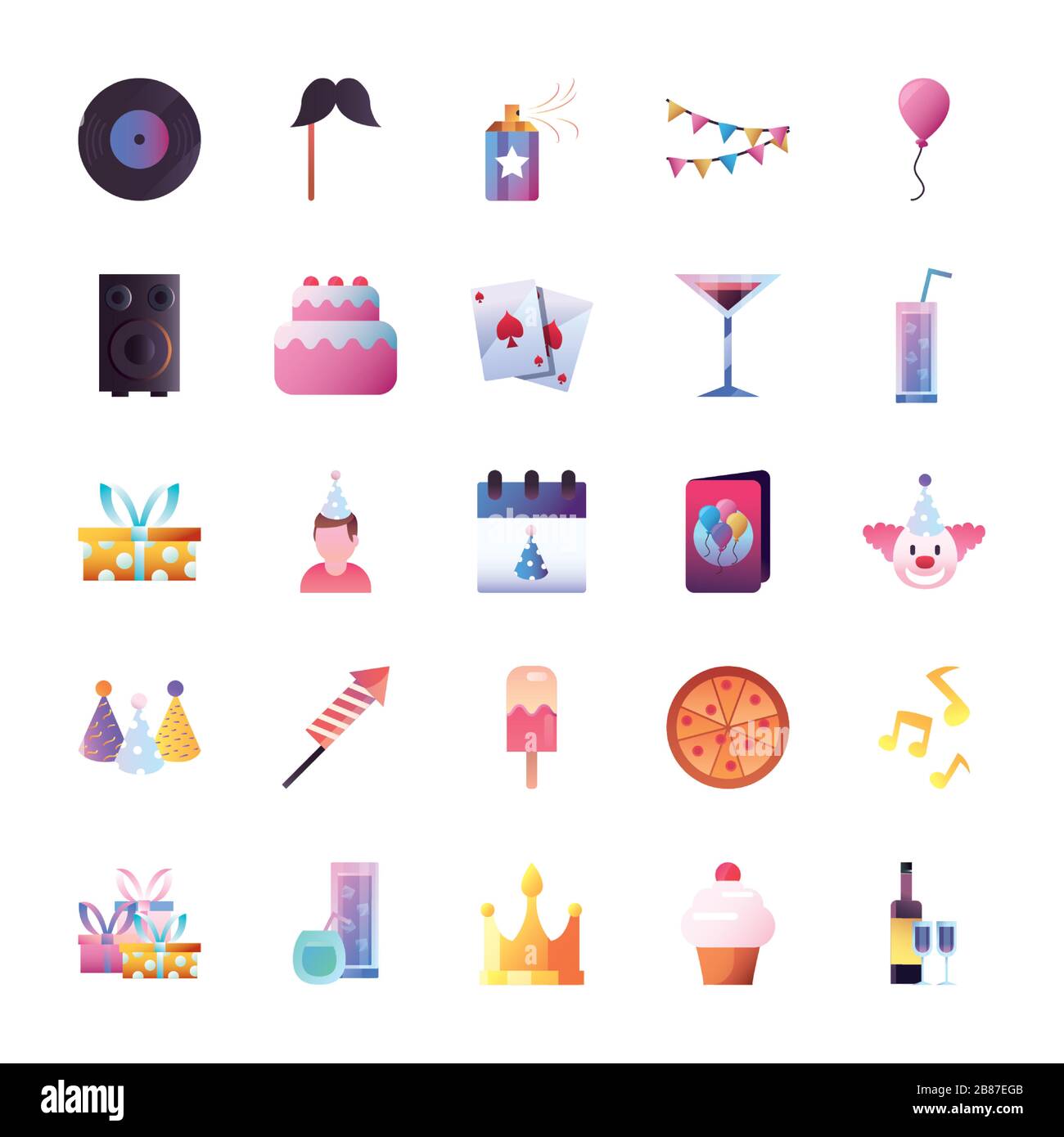 Style dégradé Icon set design, fête célébration événement joyeux ...