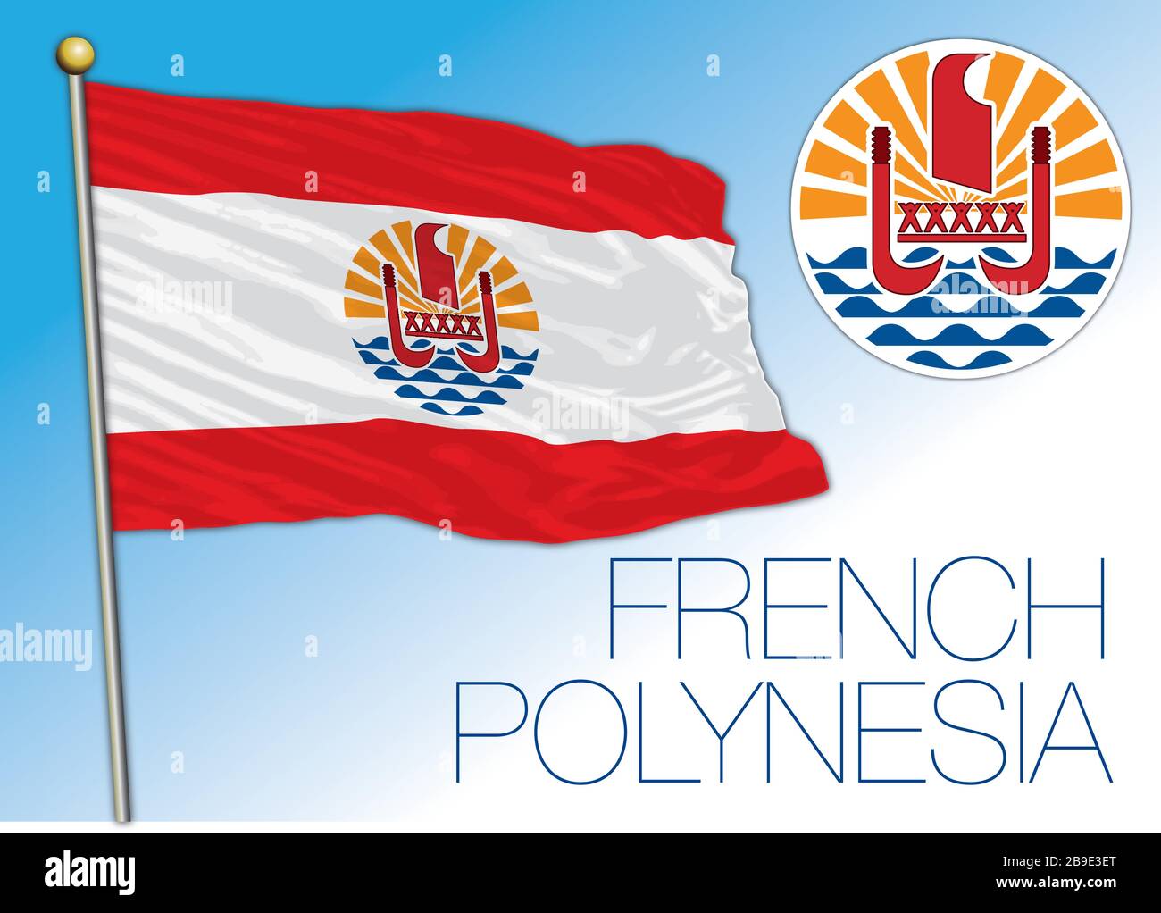 Polynésie française drapeau national officiel et armoiries, Océanie ...
