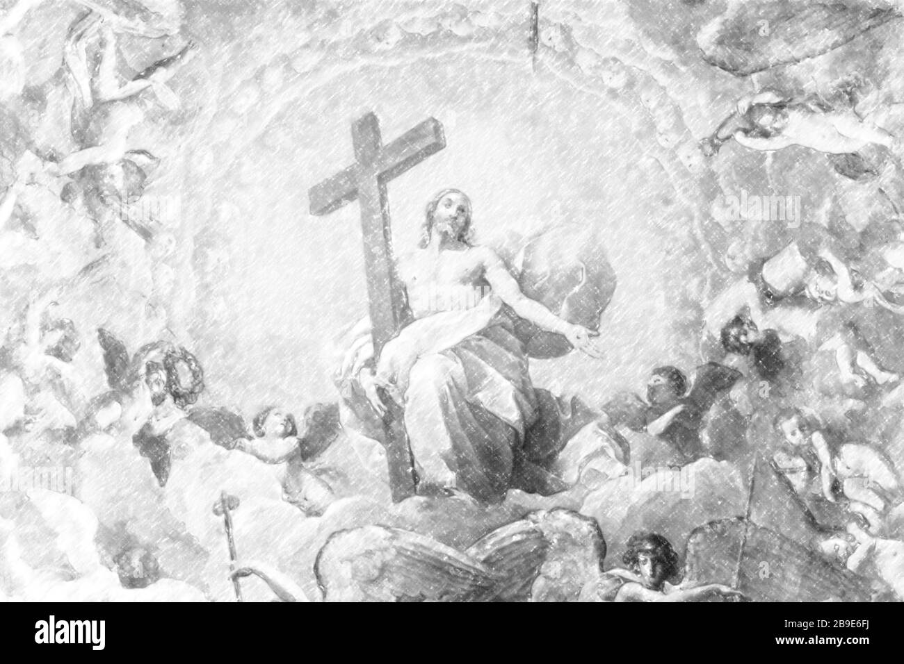 Dessin au crayon illustration de la peinture de Jésus Christ tenant la ...