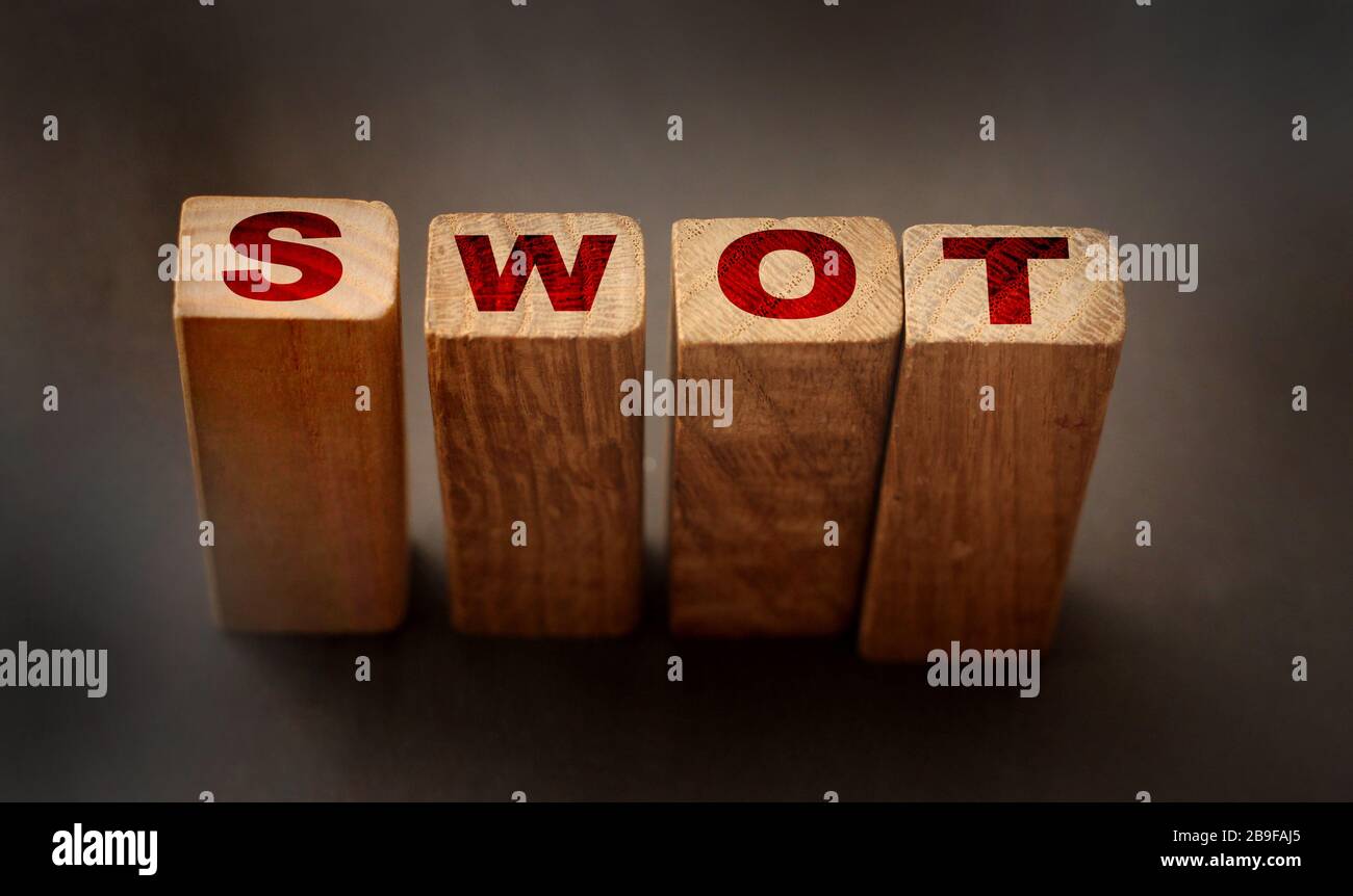 Le mot SWOT écrit en caractères d'imprimerie en bois. Analyse de ... Le mot SWOT écrit en caractères d'imprimerie en bois. Analyse de ...