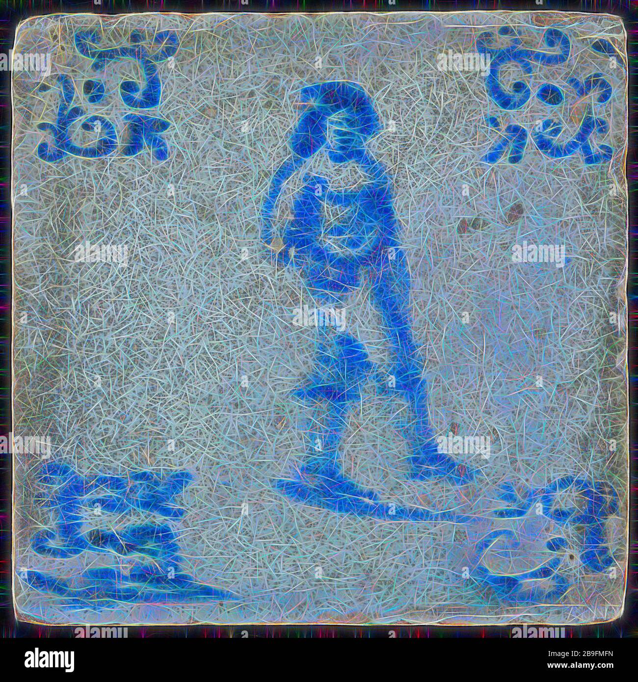 Tuile d'occupation, bleu avec running man, motif d'angle, voluut mural ...