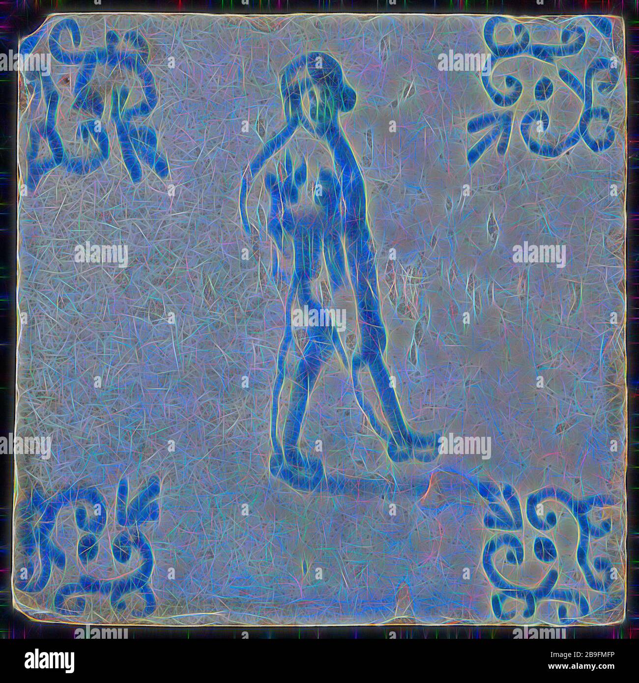 Tuile de profession, bleu avec running man, motif d'angle, voluut mural ...