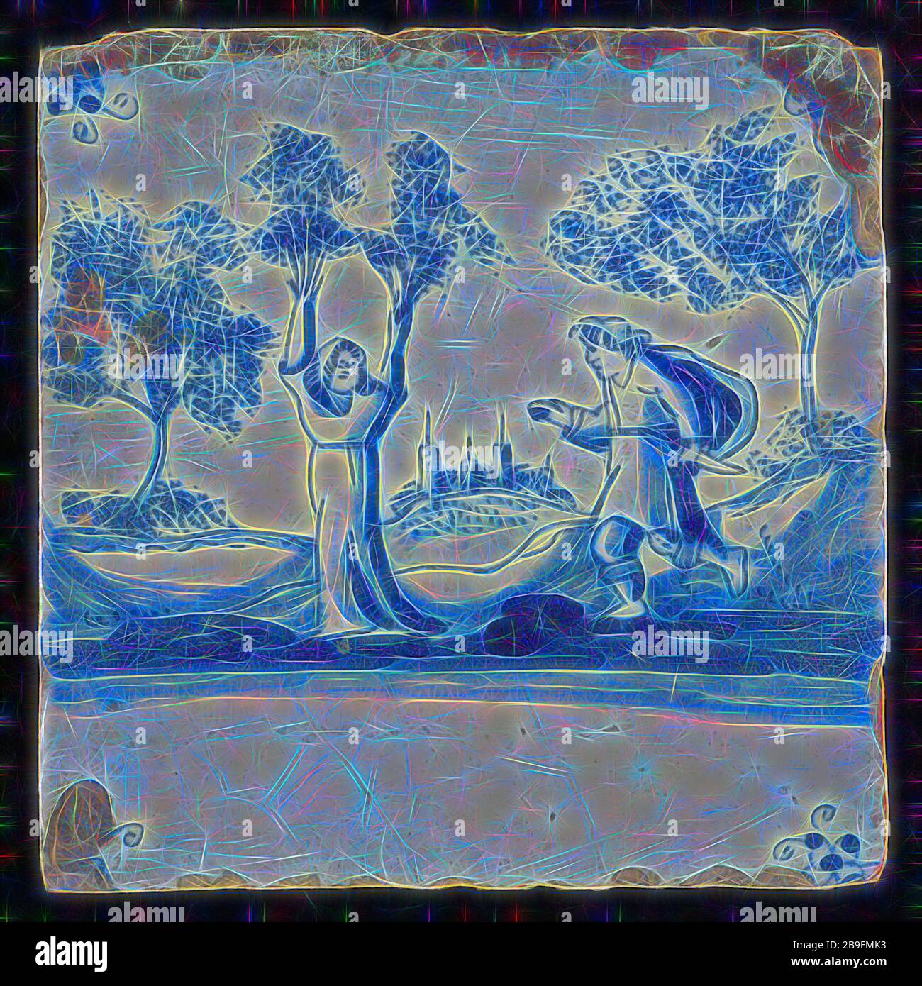 La figure mosaïque, bleu avec des scènes de représentation mythologique ...