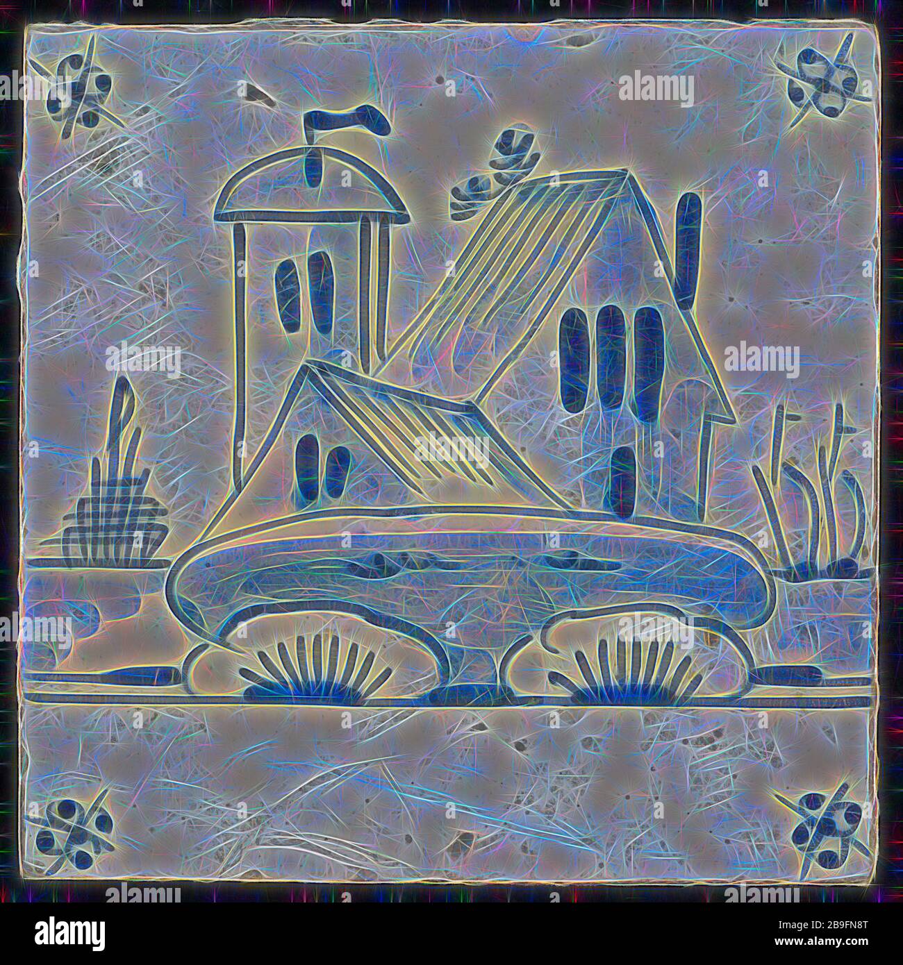 Tuile de scène, bleu avec paysage avec maisons et Dome Tower, spider ...