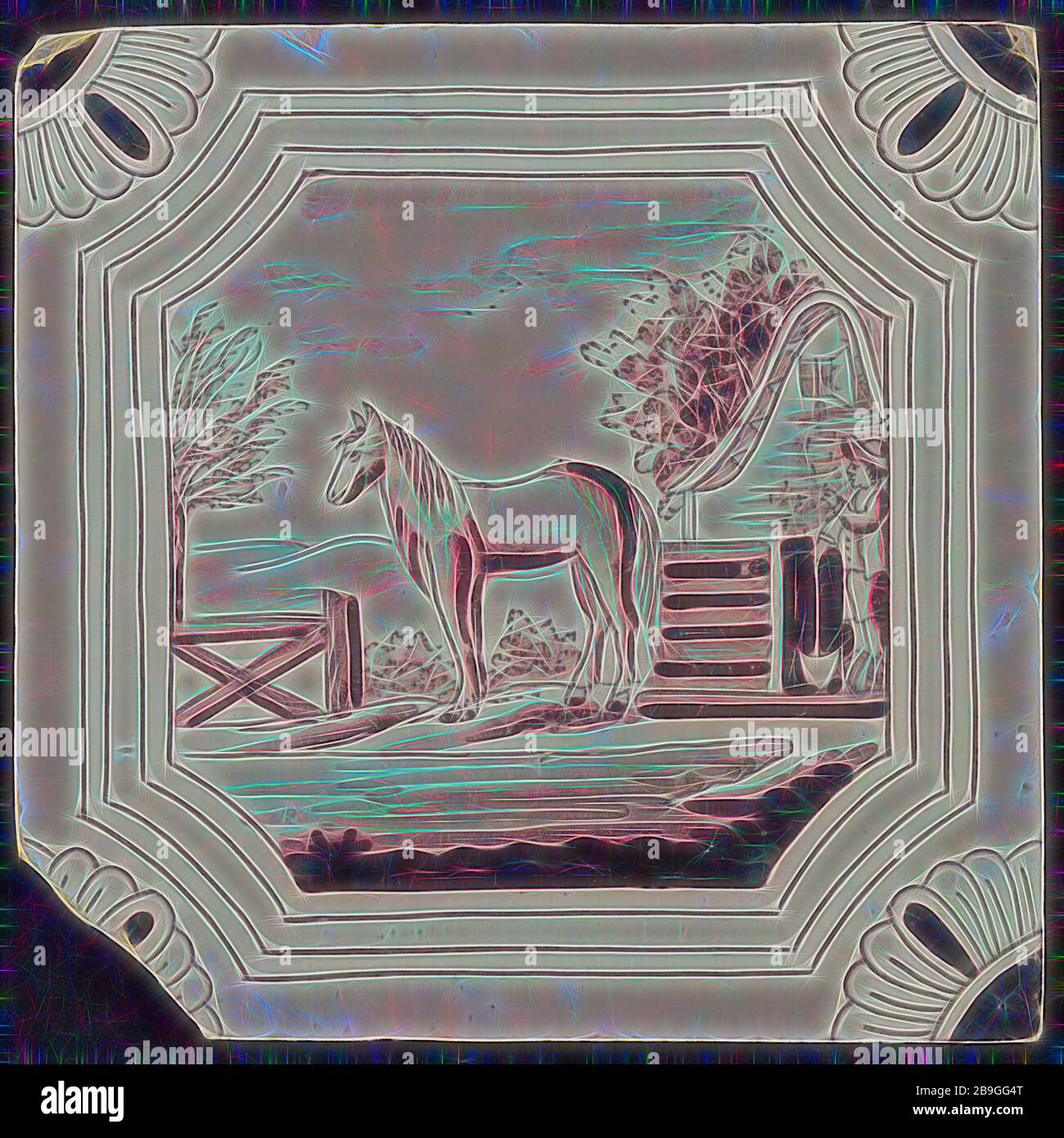 Carrelage de scène, en double octogone incurvé, cheval à la clôture et ...