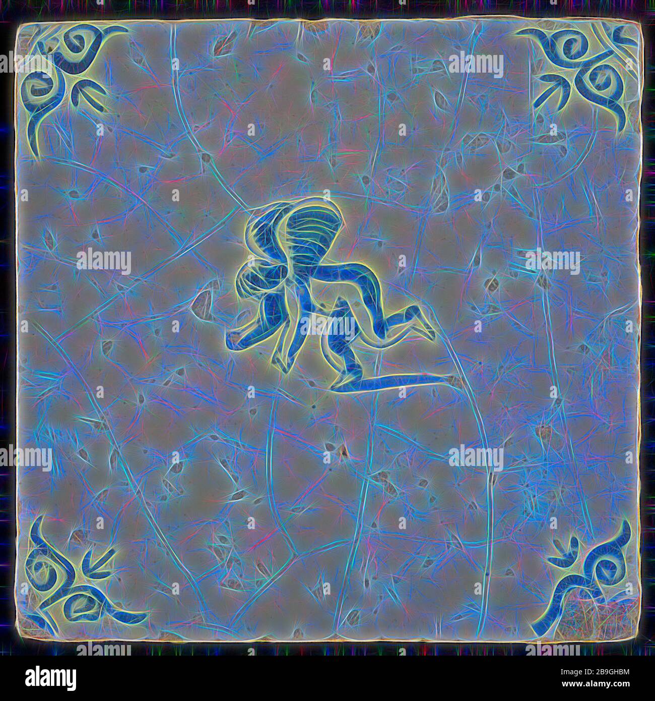 Céramique blanche avec motif bleu putto ; corner ox, tête en céramique ...