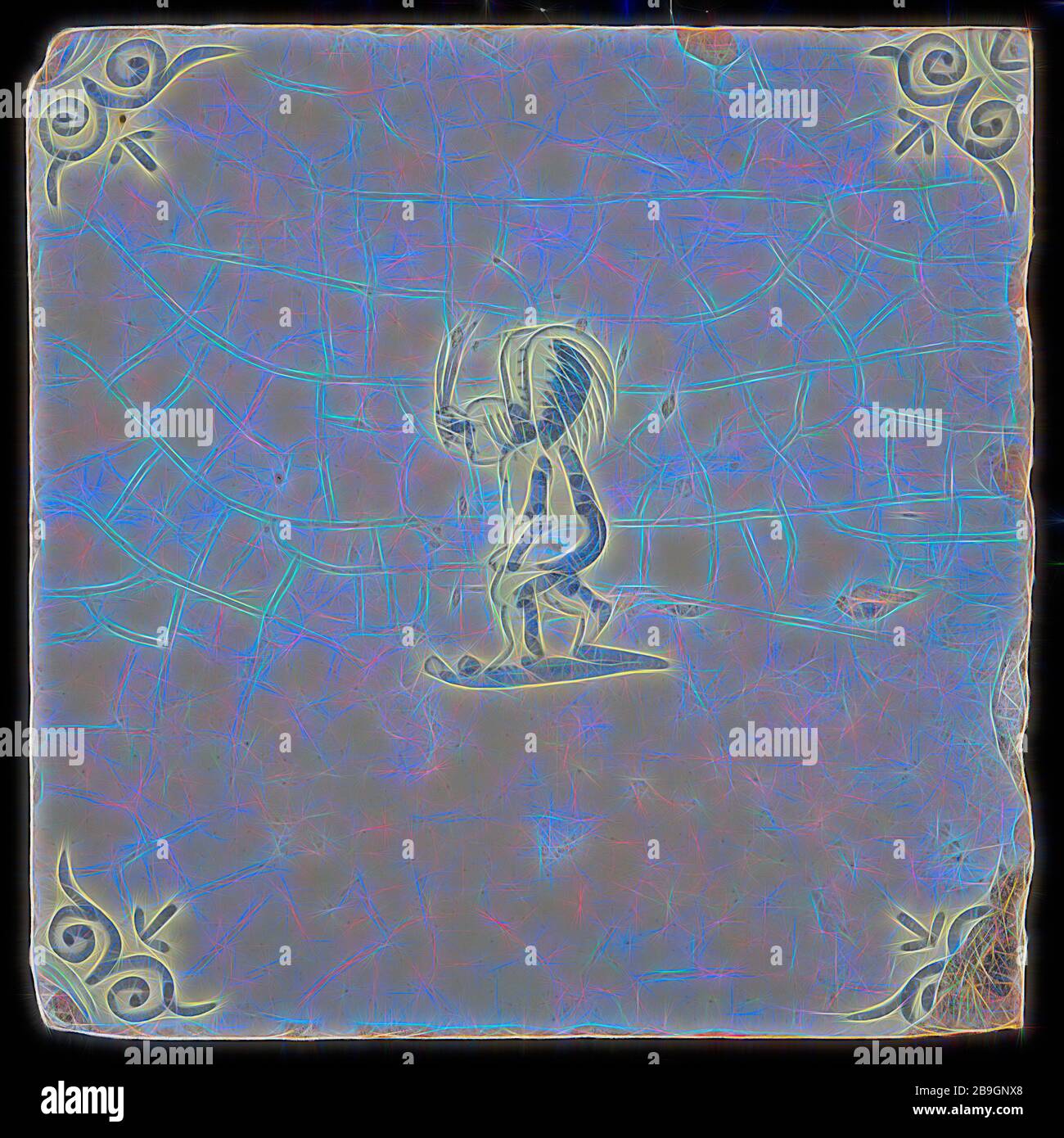 Céramique blanche avec motif bleu putto ; corner ox, tête en céramique ...