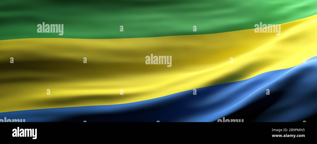 Symbole du Gabon. Drapeau national gabonais agitant texture fond ...