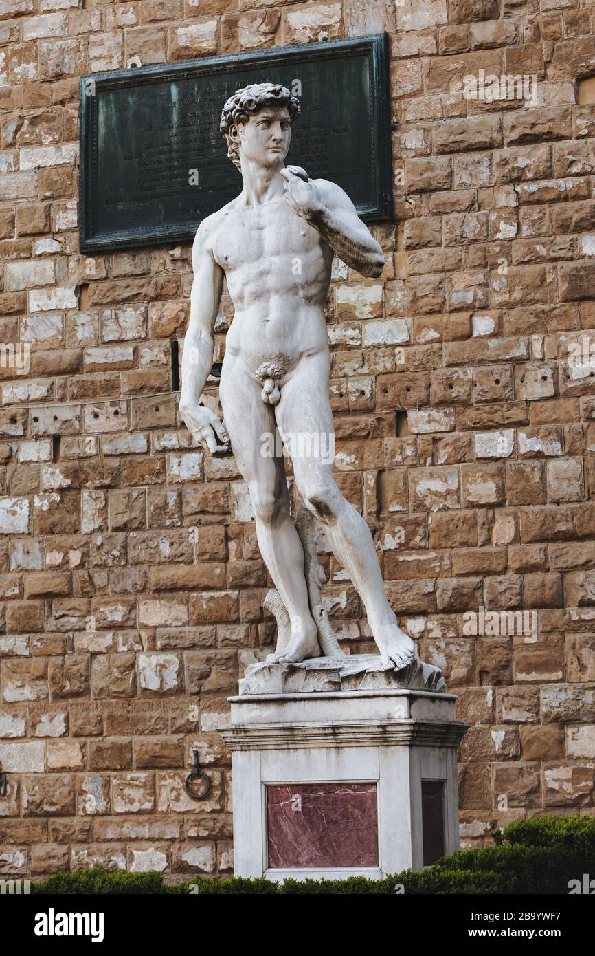 Statue de David de Michel-Ange à Florence, Replica, symbole d'art ... Statue de David de Michel-Ange à Florence, Replica, symbole d'art ...