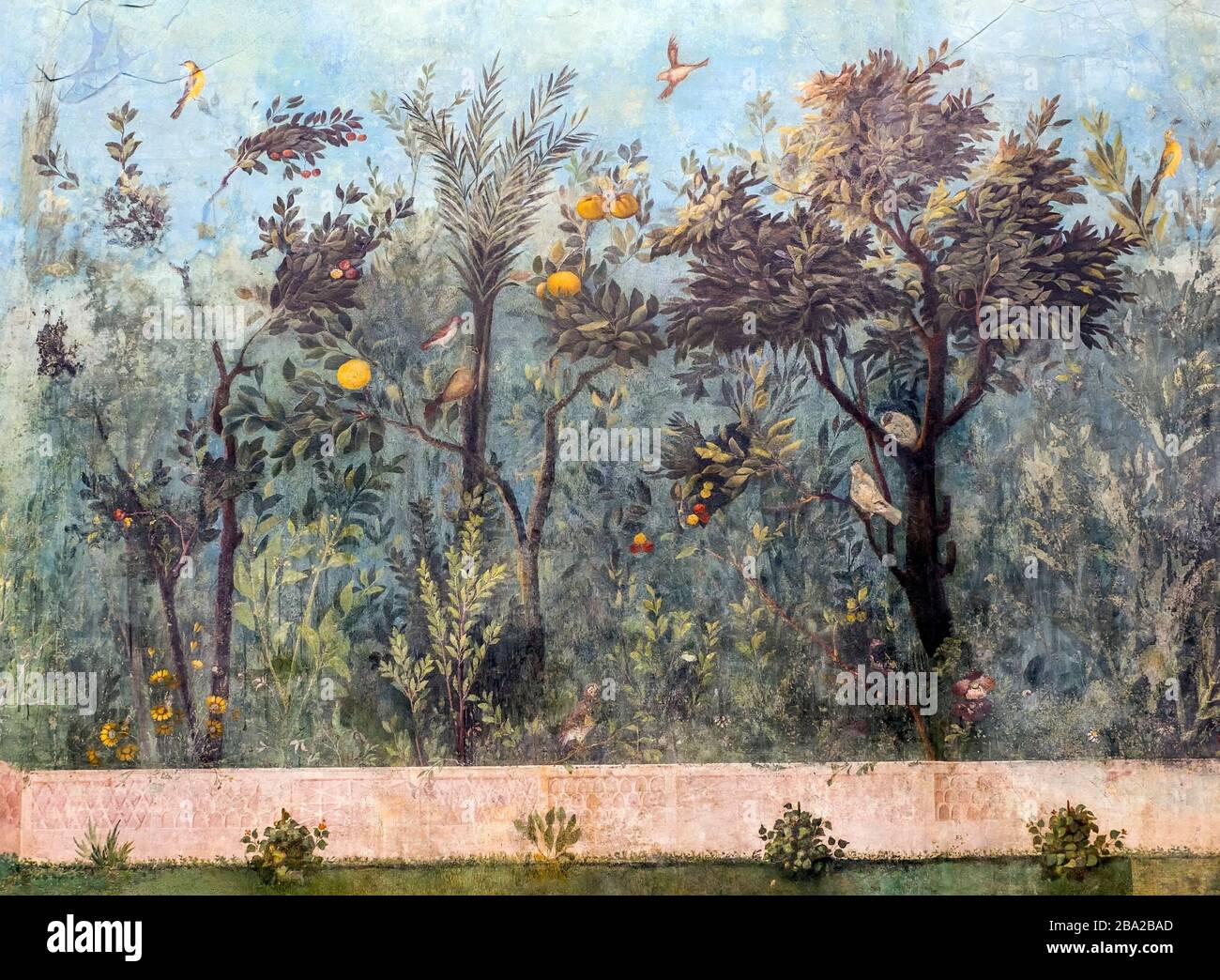 Rome. Italie. Fresque représentant des scènes d'un jardin de la Villa ...