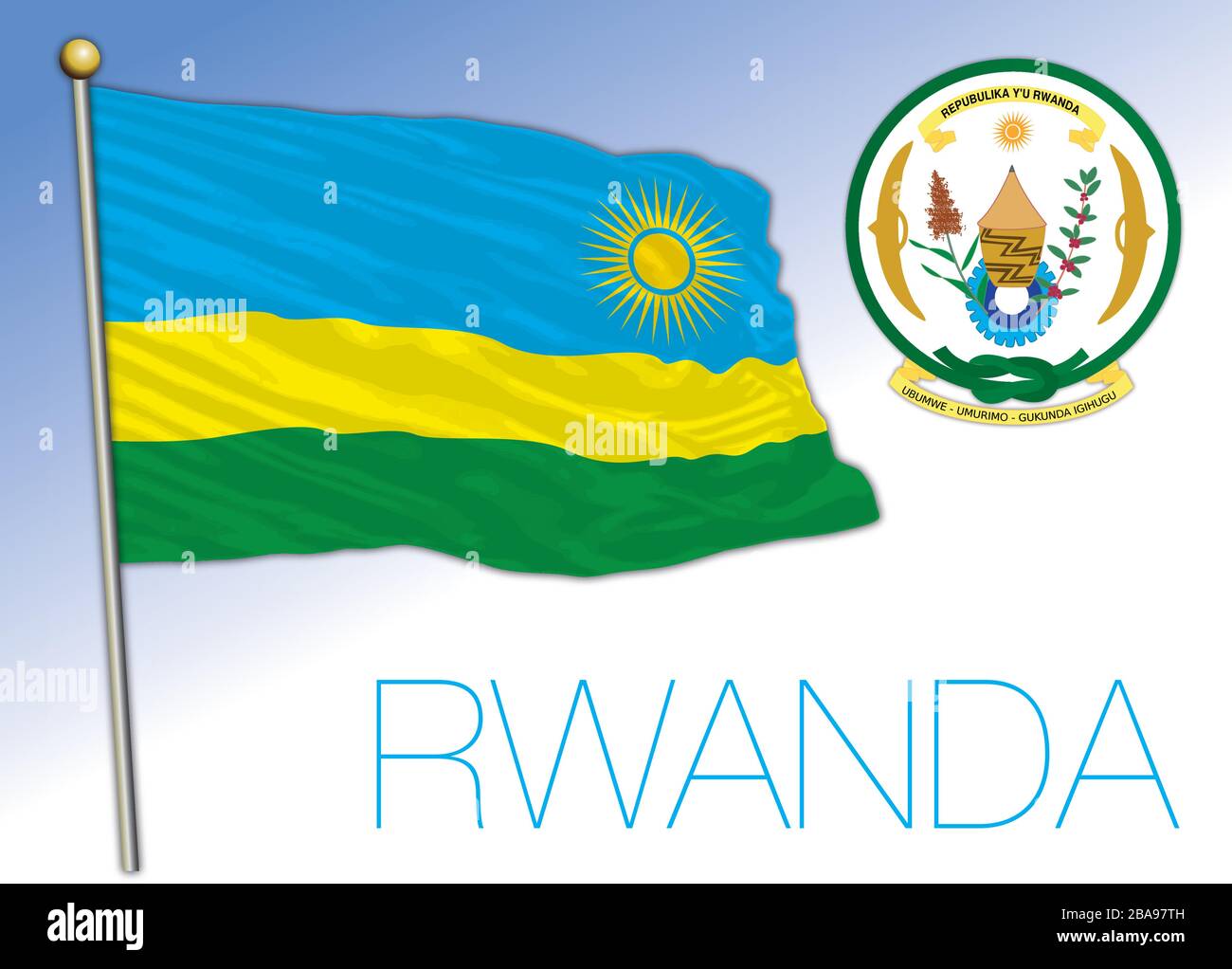 Drapeau national officiel du Rwanda et armoiries, pays africain ...