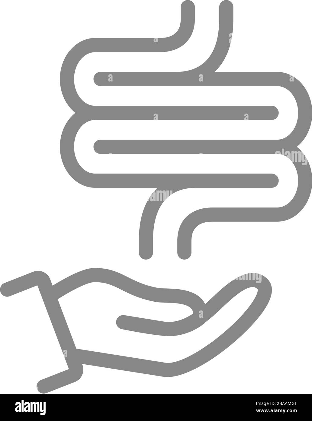 Intestin humain sur l'icône de la ligne de main. Traitement, symbole de ...