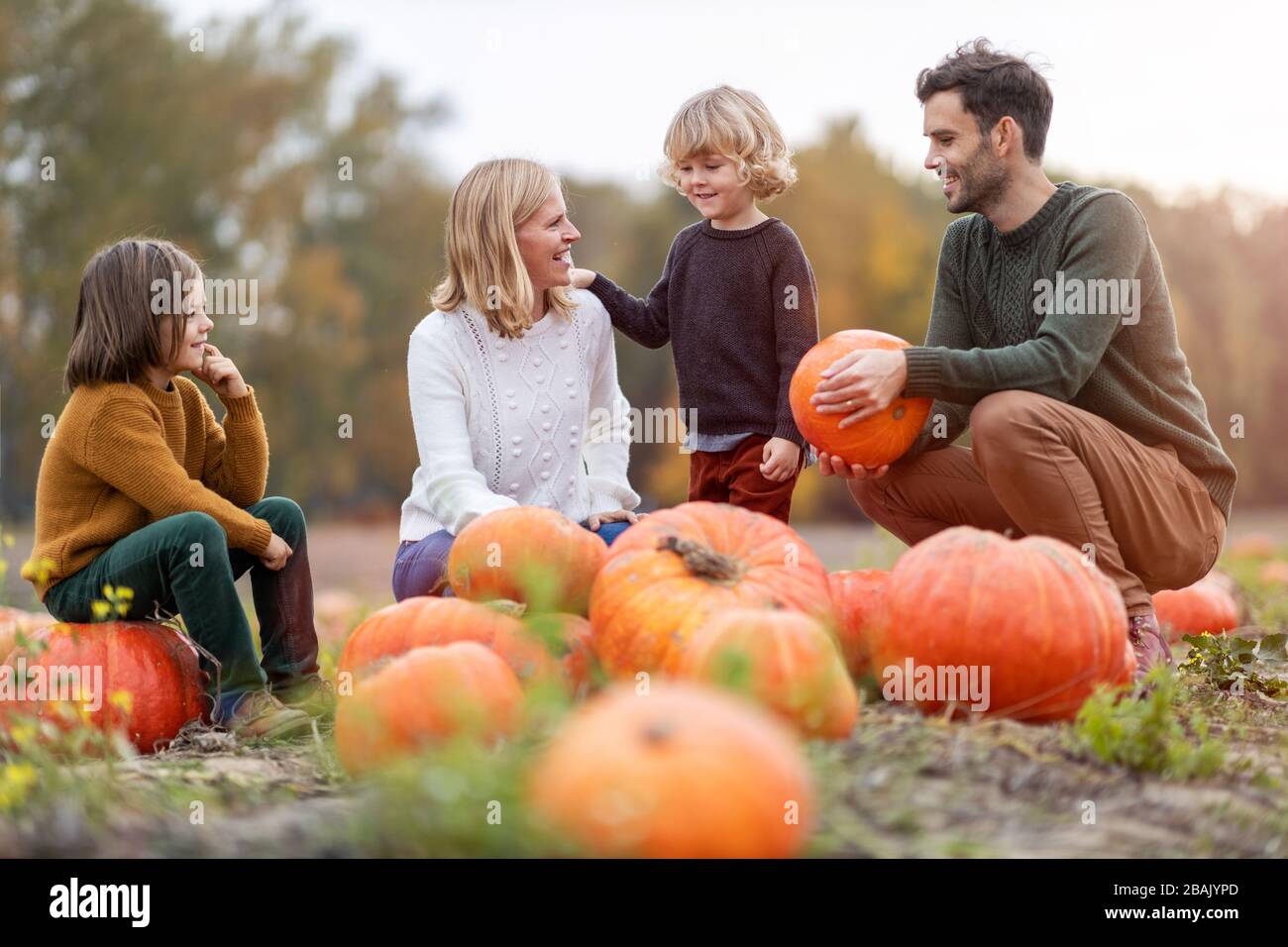 Famille Avec Deux Enfants Dans Le Champ Banque De Photographies Et D