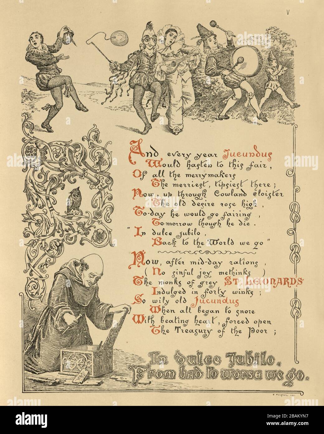 Le moine médiéval vole le trésor. Troupe d'artistes pantomime, Pierrot ...