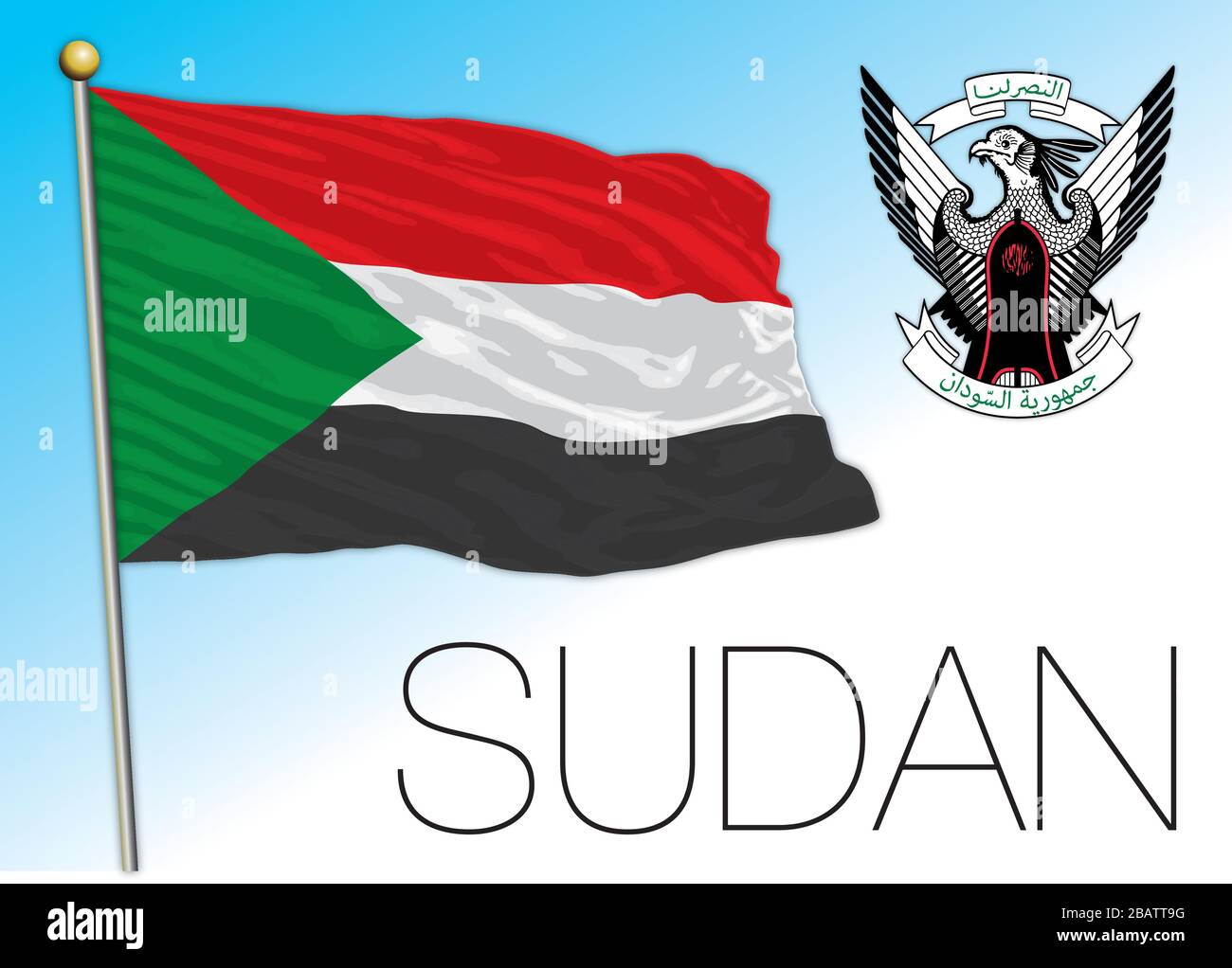 Drapeau national officiel du Soudan et armoiries, afrique, illustration ...