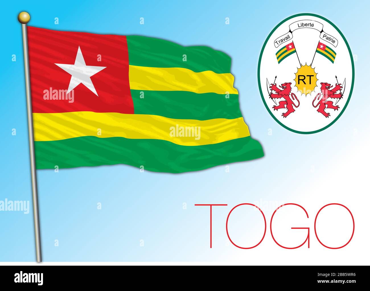 Drapeau national officiel du Togo et armoiries, pays africain, illustration vectorielle Image ...