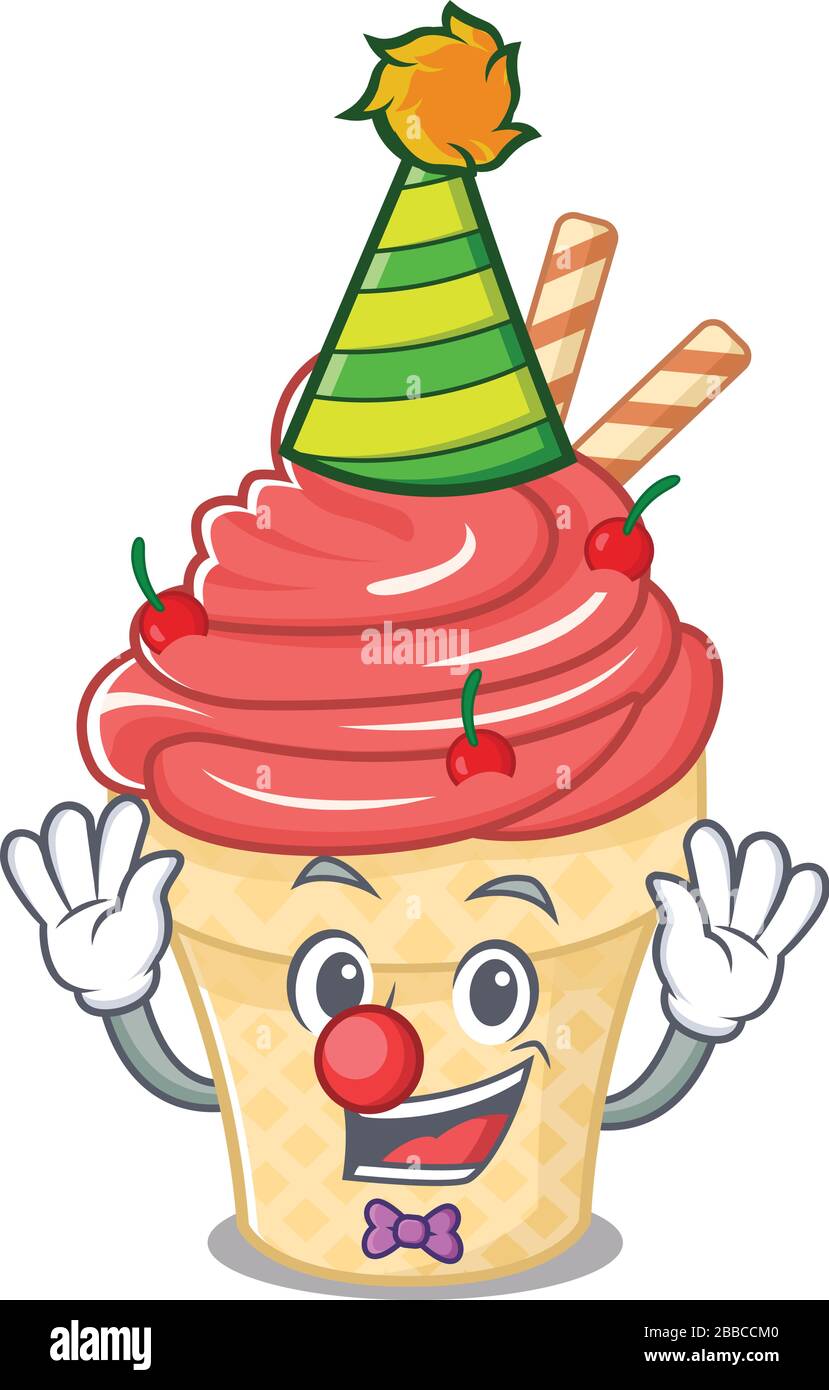 Mignon et drôle Clown cerise glace dessin animé personnage mascotte ...
