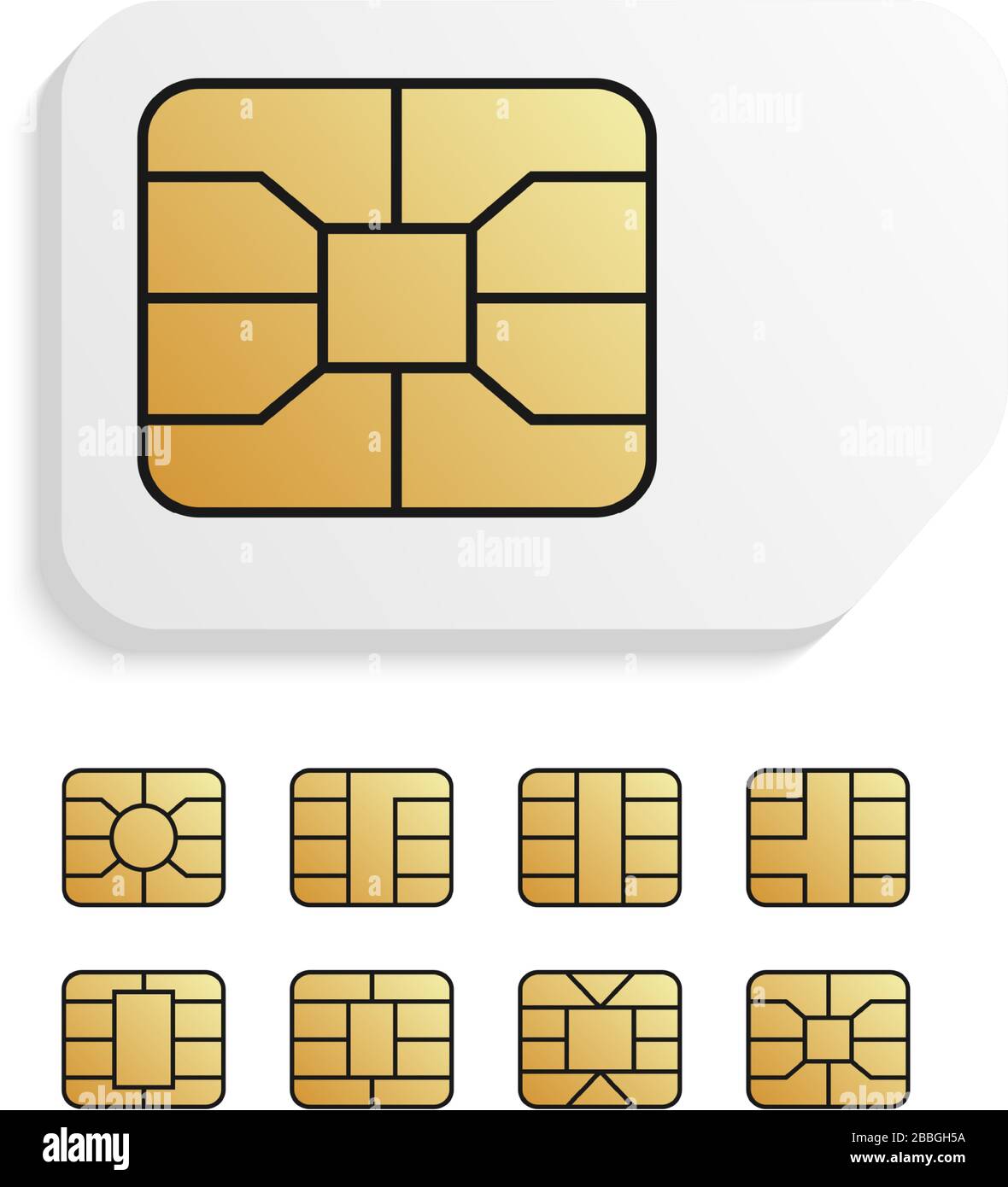 Carte téléphonique mondiale réaliste avec différentes puces EMV. Puce ...