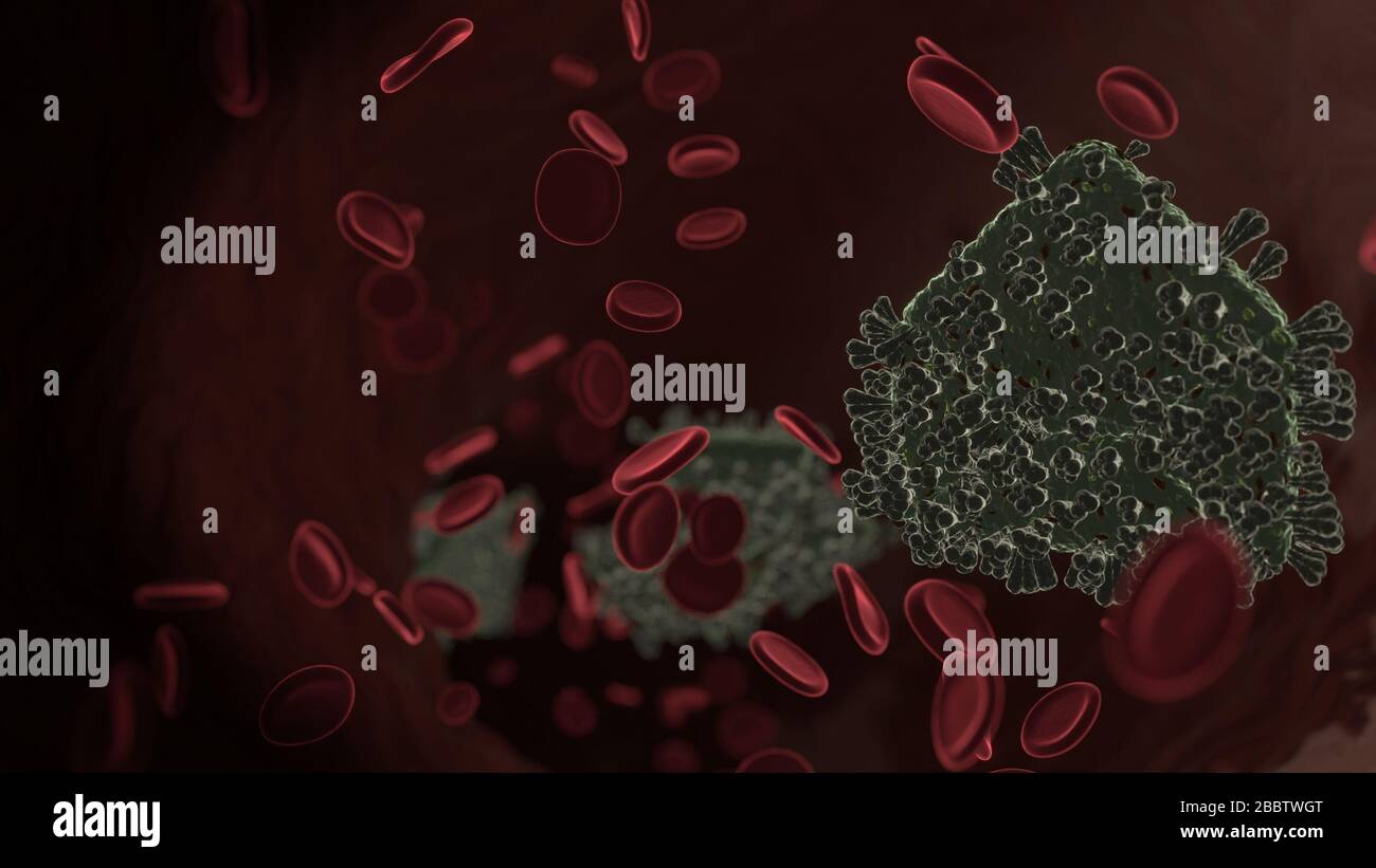 Vue de rendu microscopique du virus en forme de symbole d'enveloppe ...