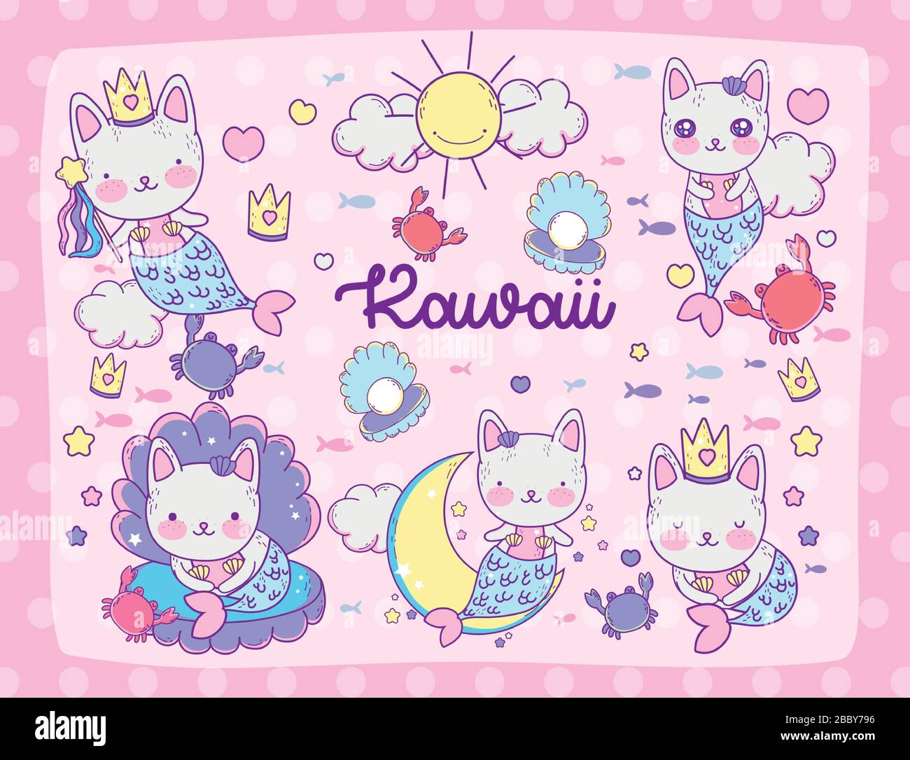 Kawaii chats sirens magasin dessins animés, expression mignon ...