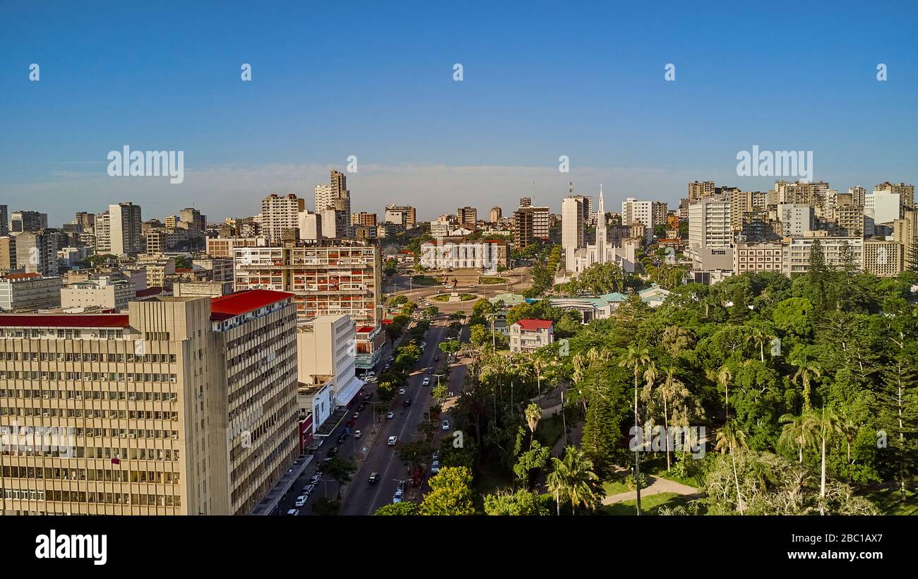 Mozambique, Maputo, vue aérienne du centre-ville de Baixa de Maputo ...