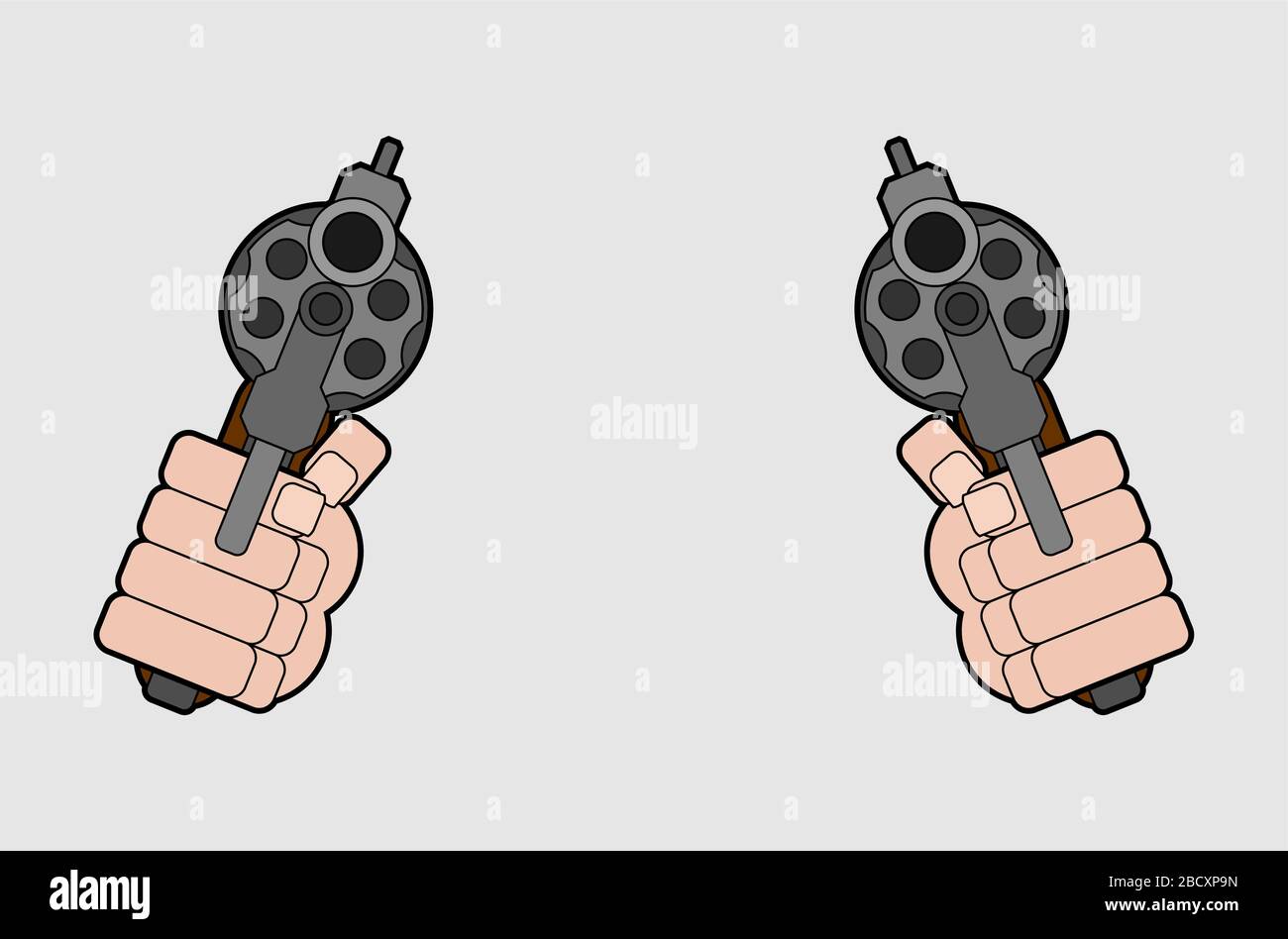 Deux vues de face Revolver. Pistolet dans poing isolé. Illustration ...