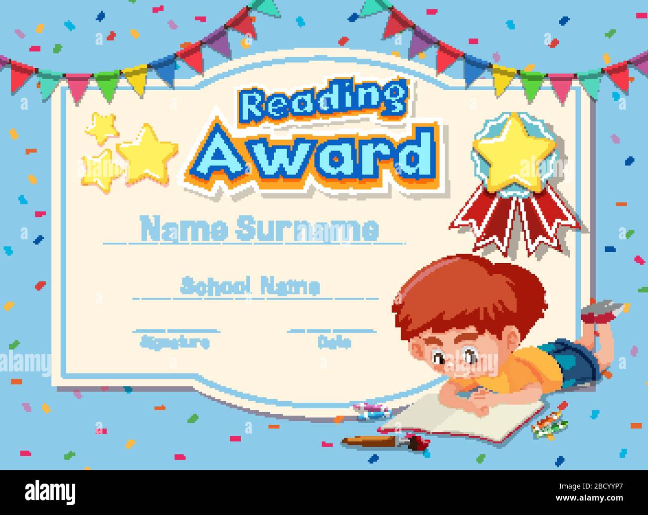 Modèle de certificat pour la lecture de prix avec illustration de livre ...