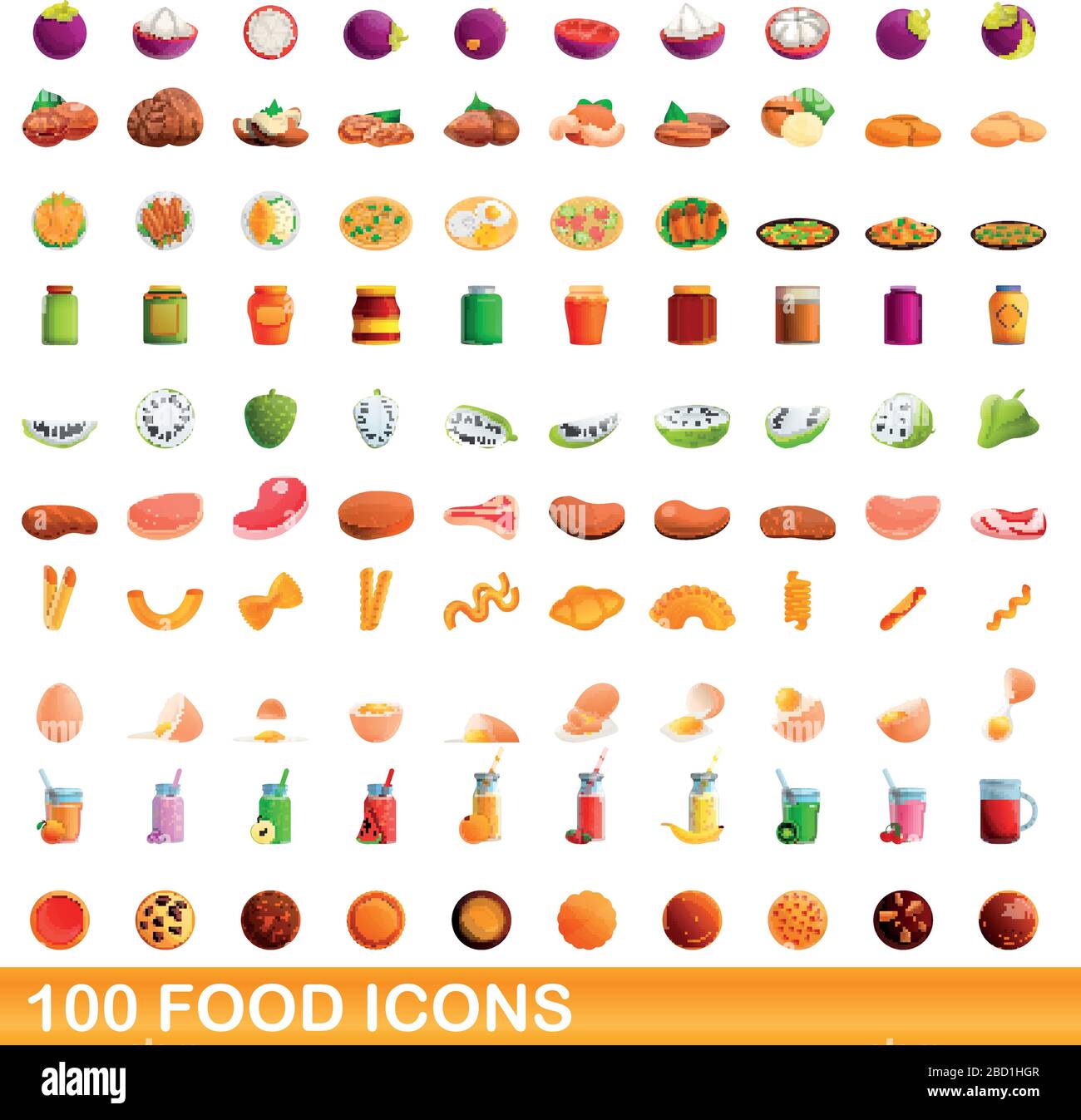 100 food icons set. Cartoon illustration de 100 icônes alimentaire ...