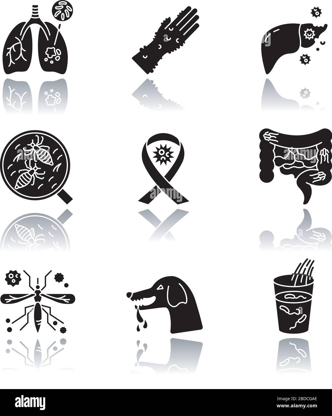 Les infections virales sont un jeu d'icônes de glyphes noirs d'ombre ...