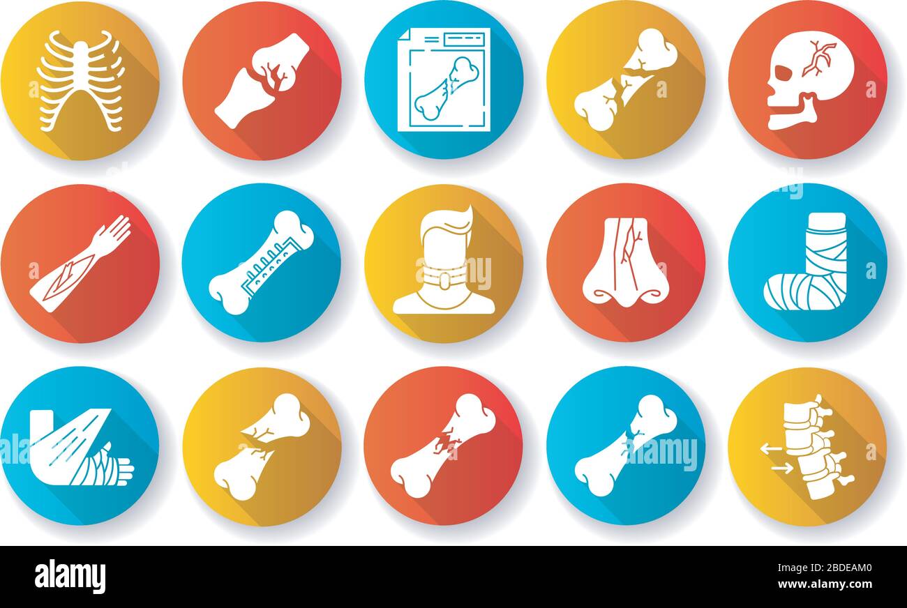 Blessures corporelles conception plate long ombre glyphe icônes jeu ...
