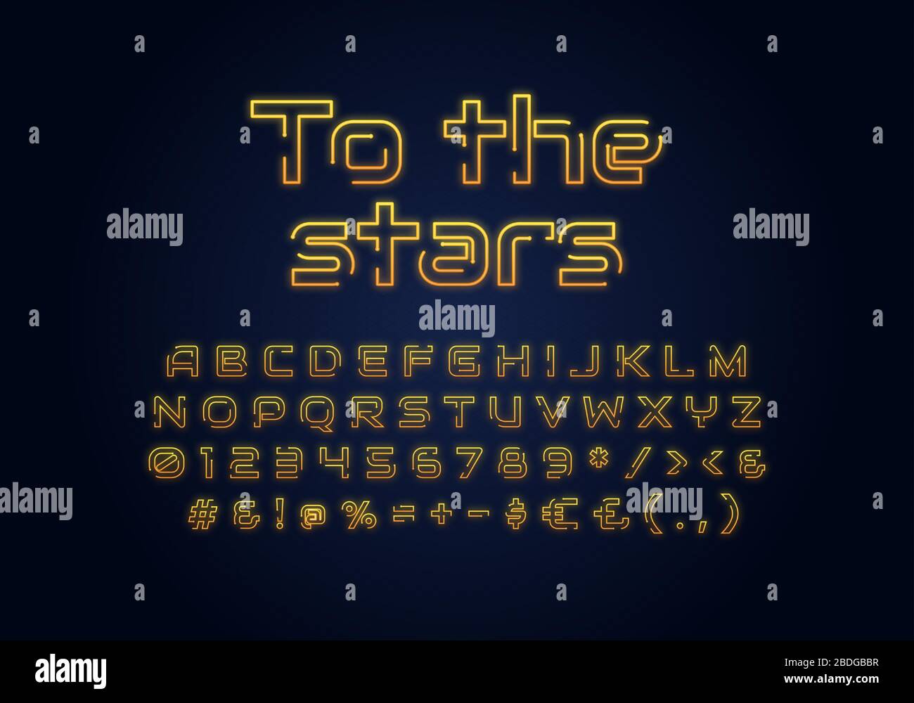 Vers le modèle de police des étoiles néon. Jeu d'alphabet vectoriel ...
