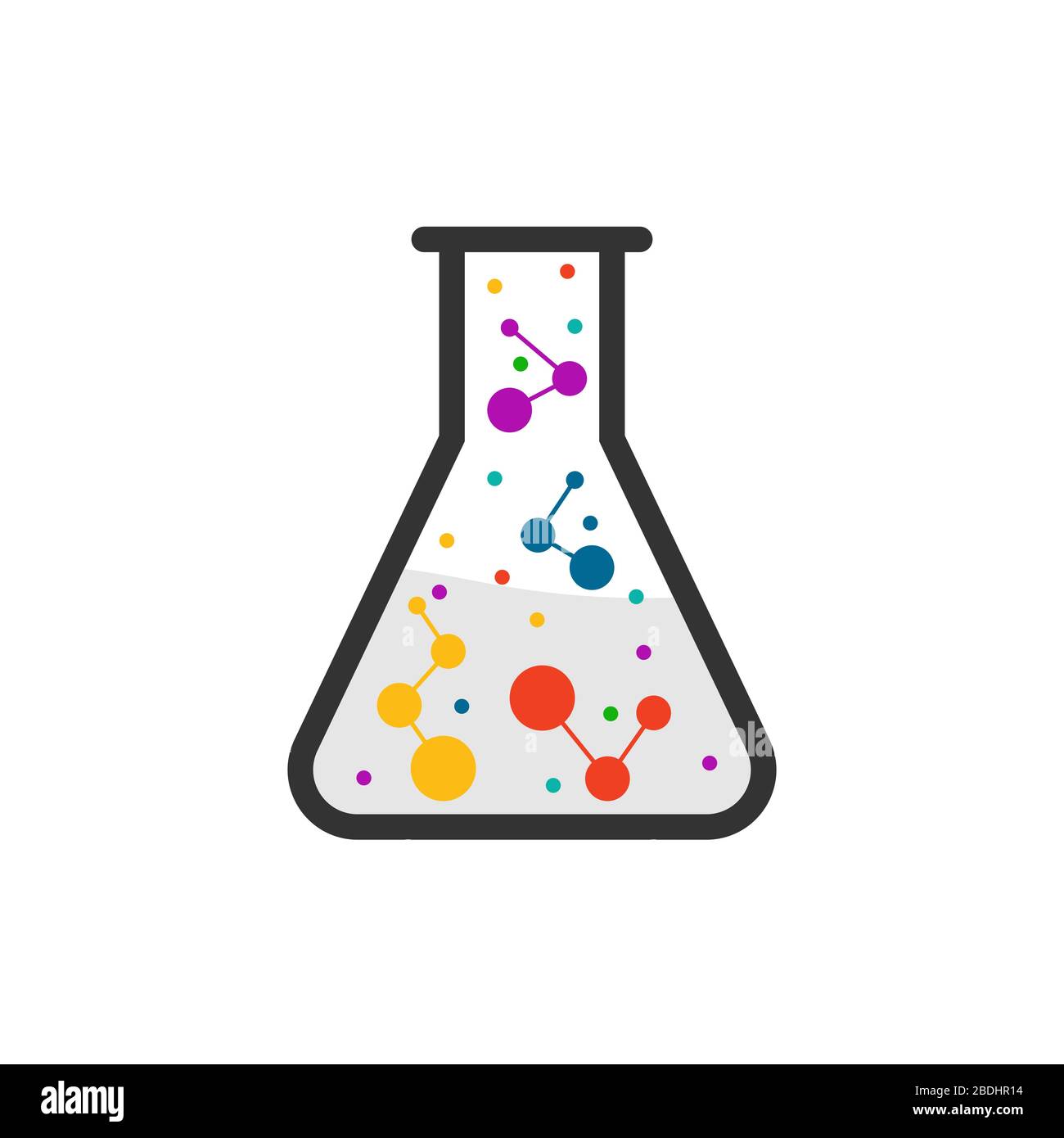 Icône d'une fiole de laboratoire avec réaction chimique. Illustration ...