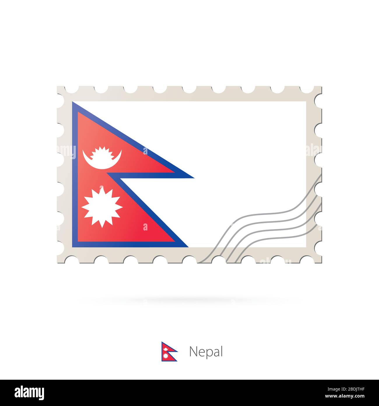 Timbre-poste avec l'image du drapeau du Népal. Népal Drapeau Postage sur fond blanc avec ombre ...