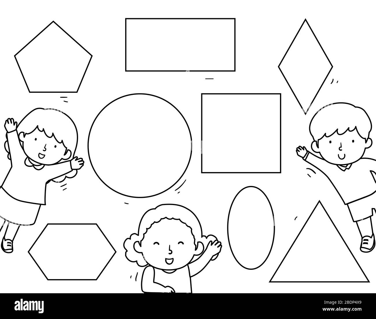 Page de coloriage Illustration des enfants agitant avec des formes de ...